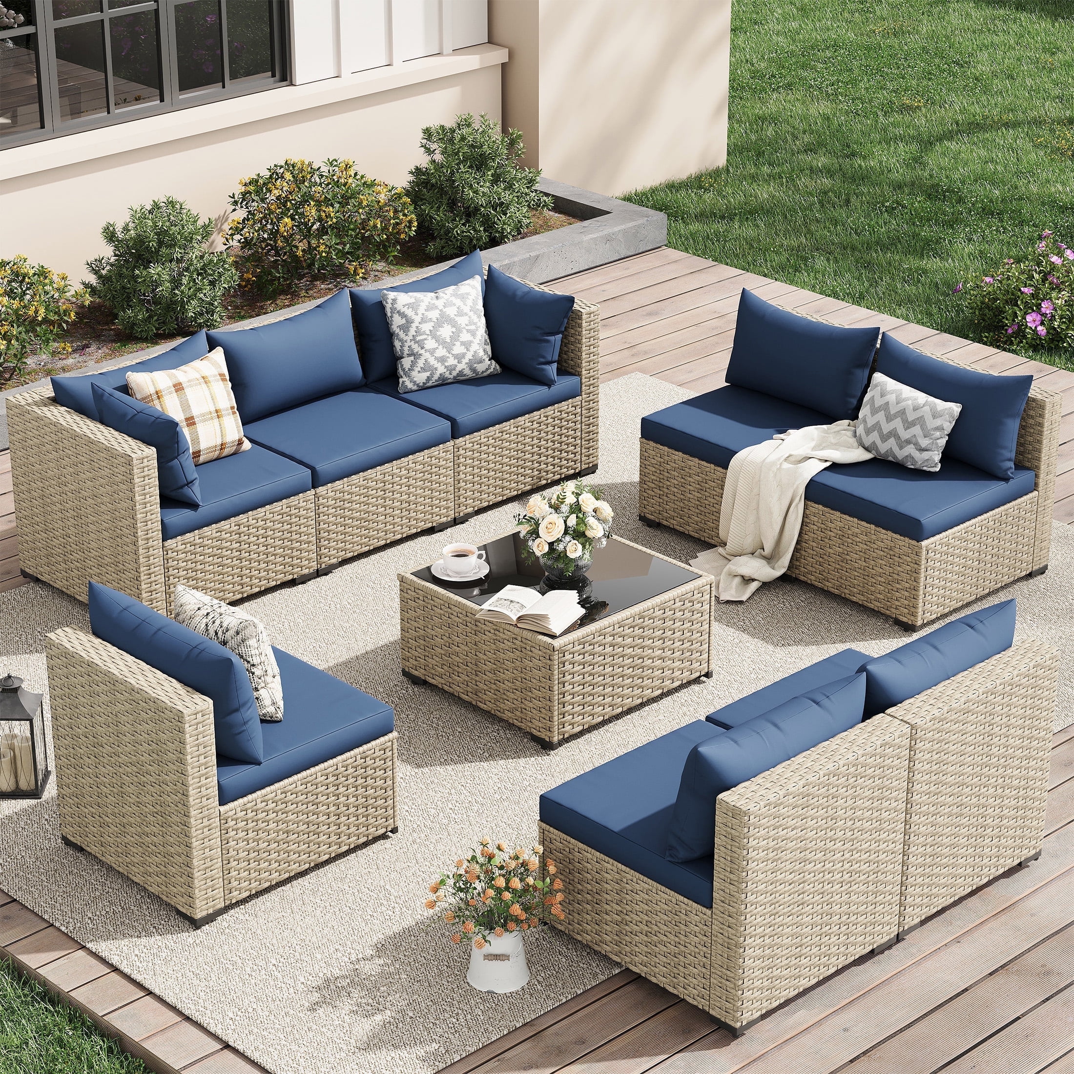 UDPATIO 9 Pieces Outdoor Patio Furniture Set, Outdoor Wicker Patio Conversation Set with ...