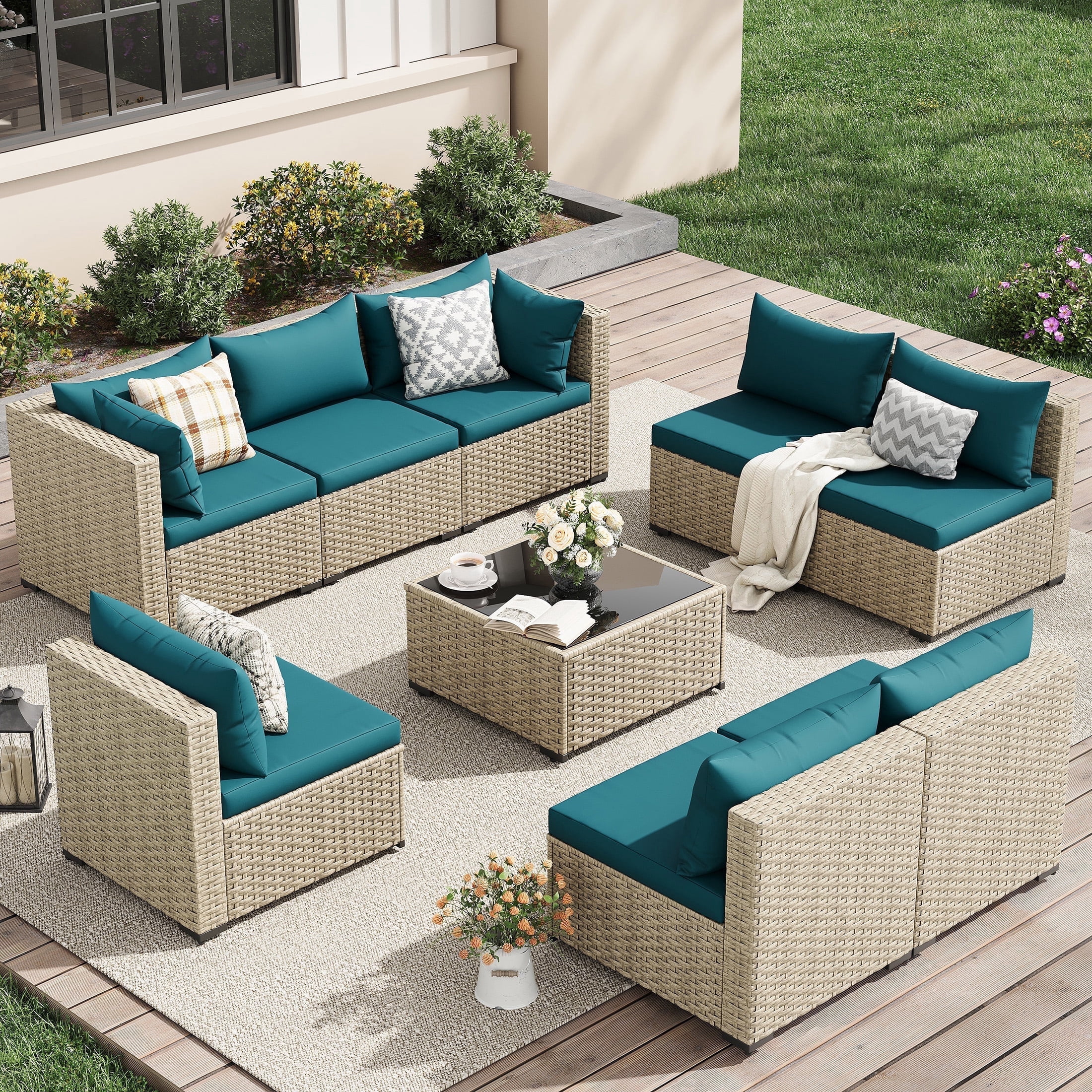 UDPATIO 9 Pieces Outdoor Patio Furniture Set, Outdoor Wicker Patio ...
