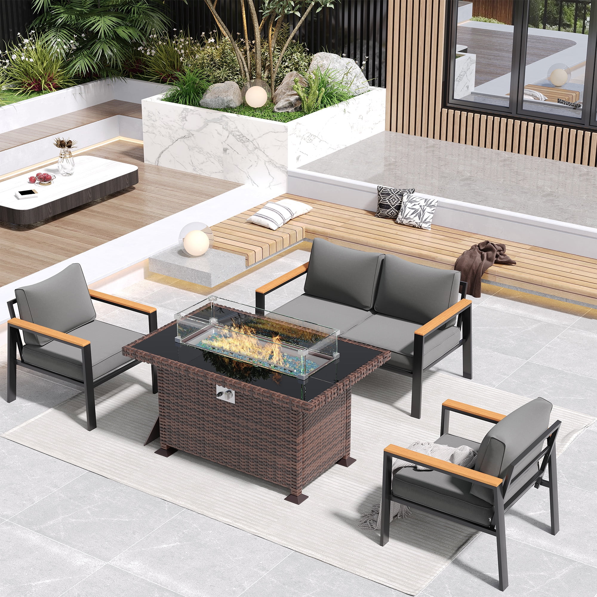 UDPATIO Aluminum Frog Chair Outdoor Sofa Set with Fire Pit or Coffee ...