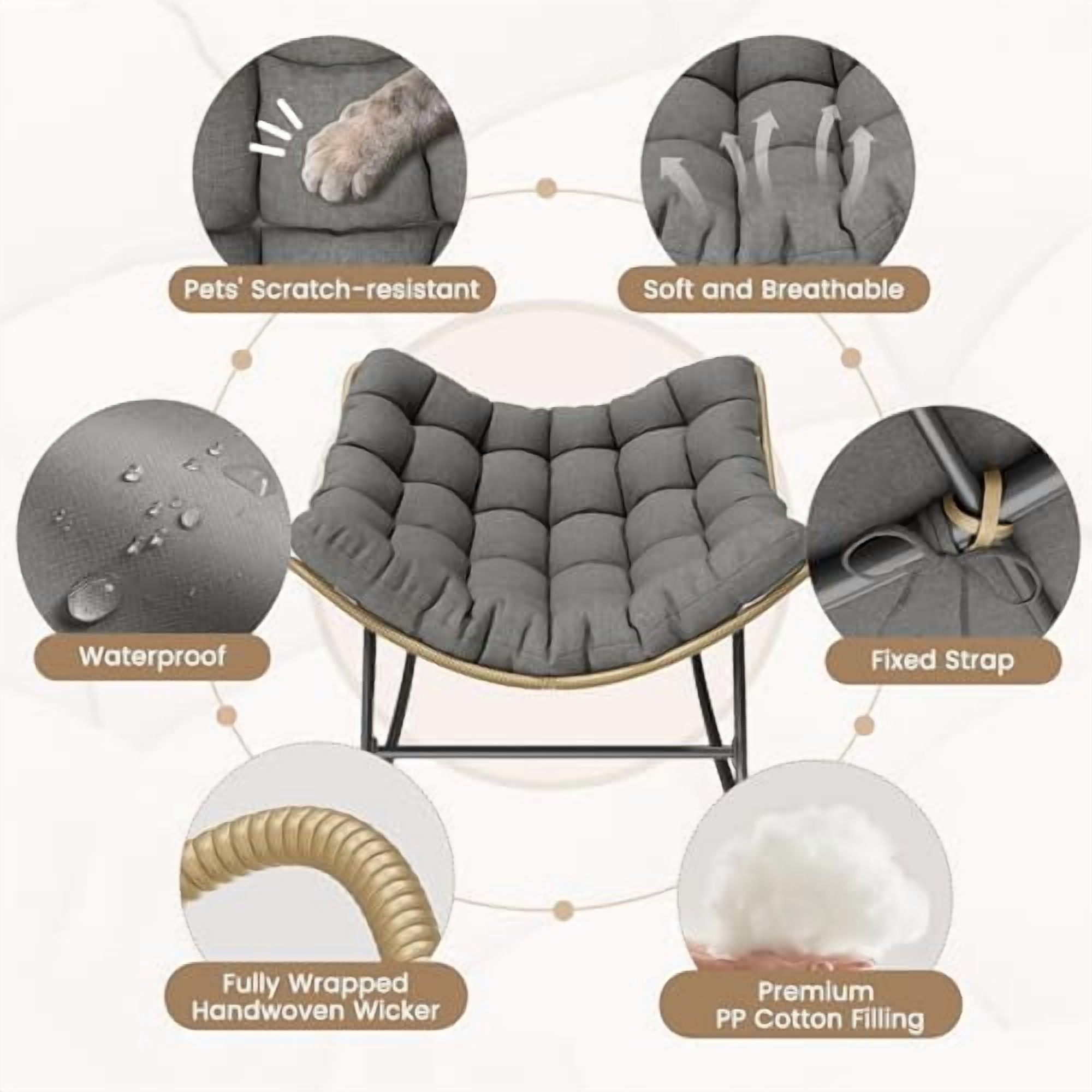UDPATIO Outdoor Papasan Rocking Chair, Wicker Papasan Rocker Chair with ...