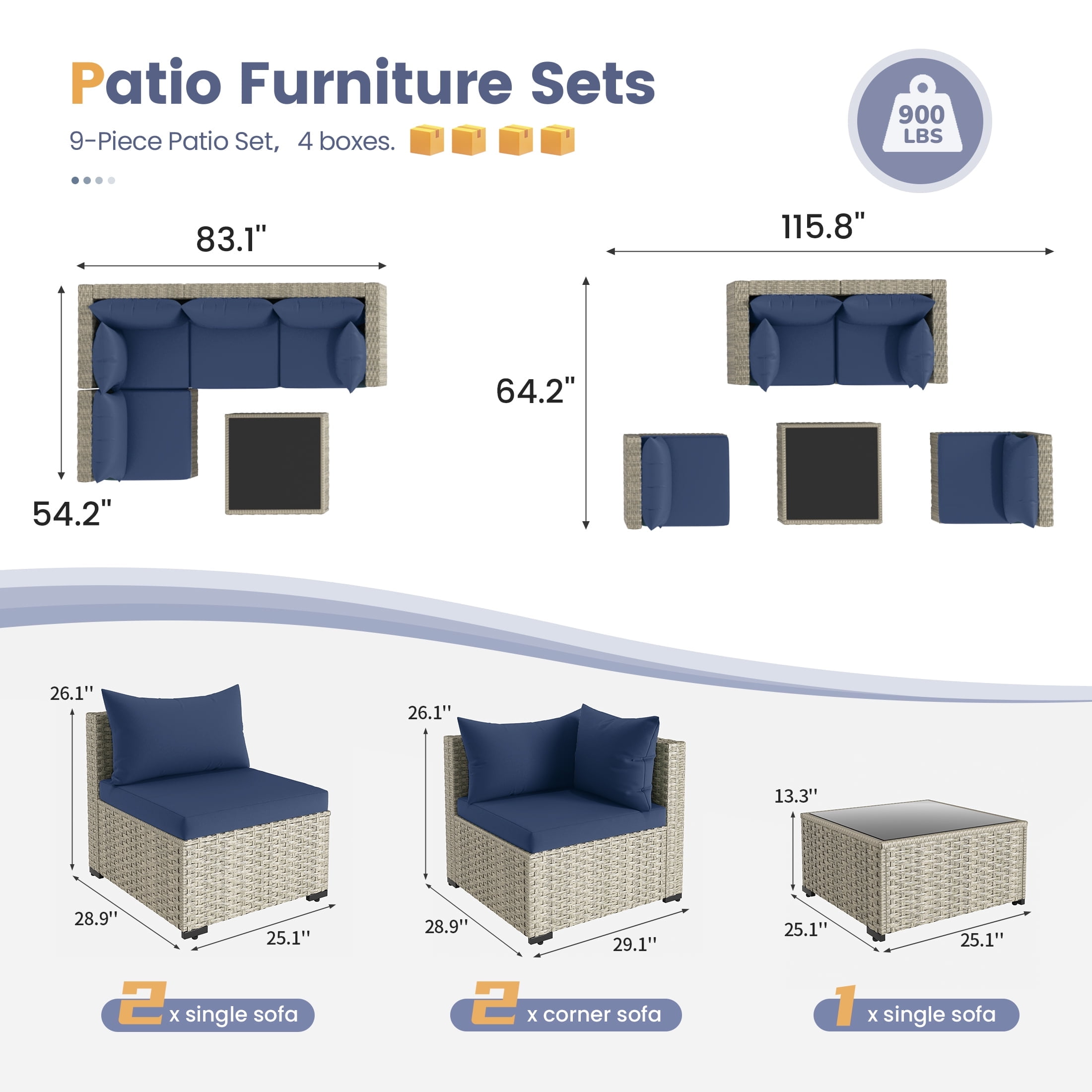 UDPATIO Outdoor Patio Furniture Set, Outdoor Wicker Patio Conversation ...