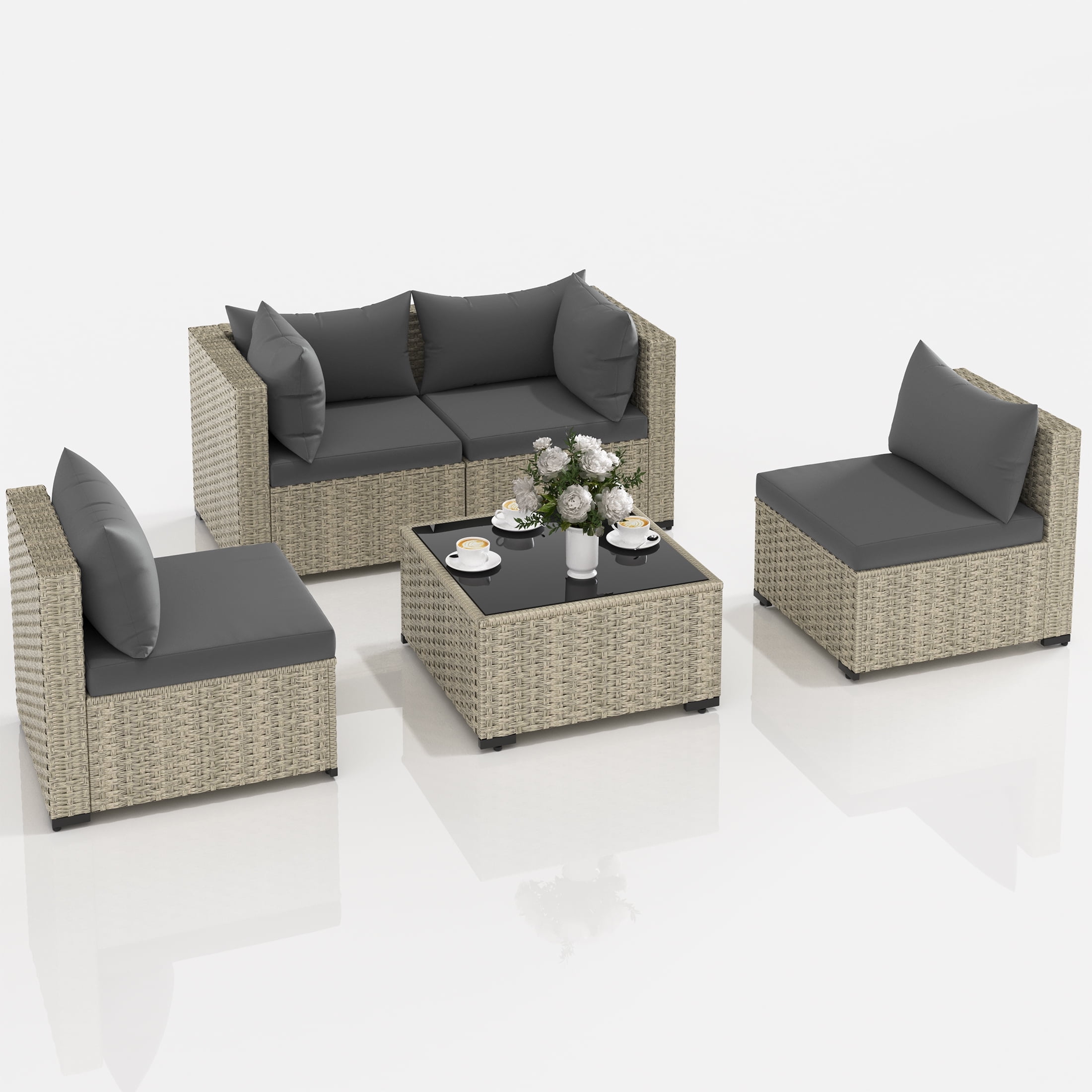 UDPATIO Outdoor Patio Furniture Set, Outdoor Wicker Patio Conversation ...