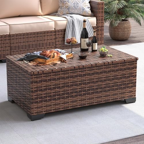 UDPATIO Outdoor Storage Table Patio Coffee Table All Weather Wicker ...
