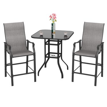 UDPATIO Outdoor Bar Height Set of 3, Patio Swivel High Back Bar Stools ...