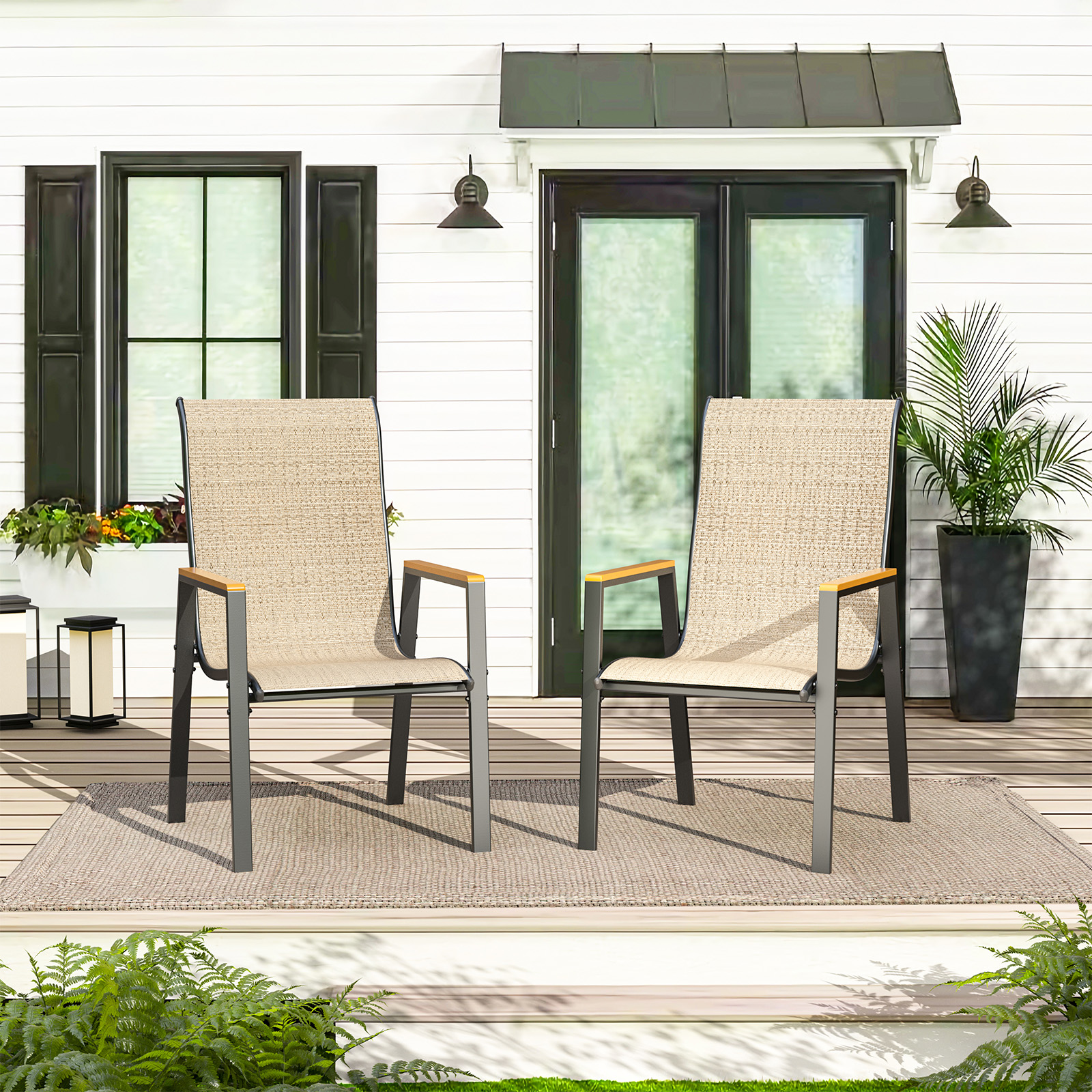 Magshion Stackable Metal Dining Chairs Set of 4, with High Backrest ...