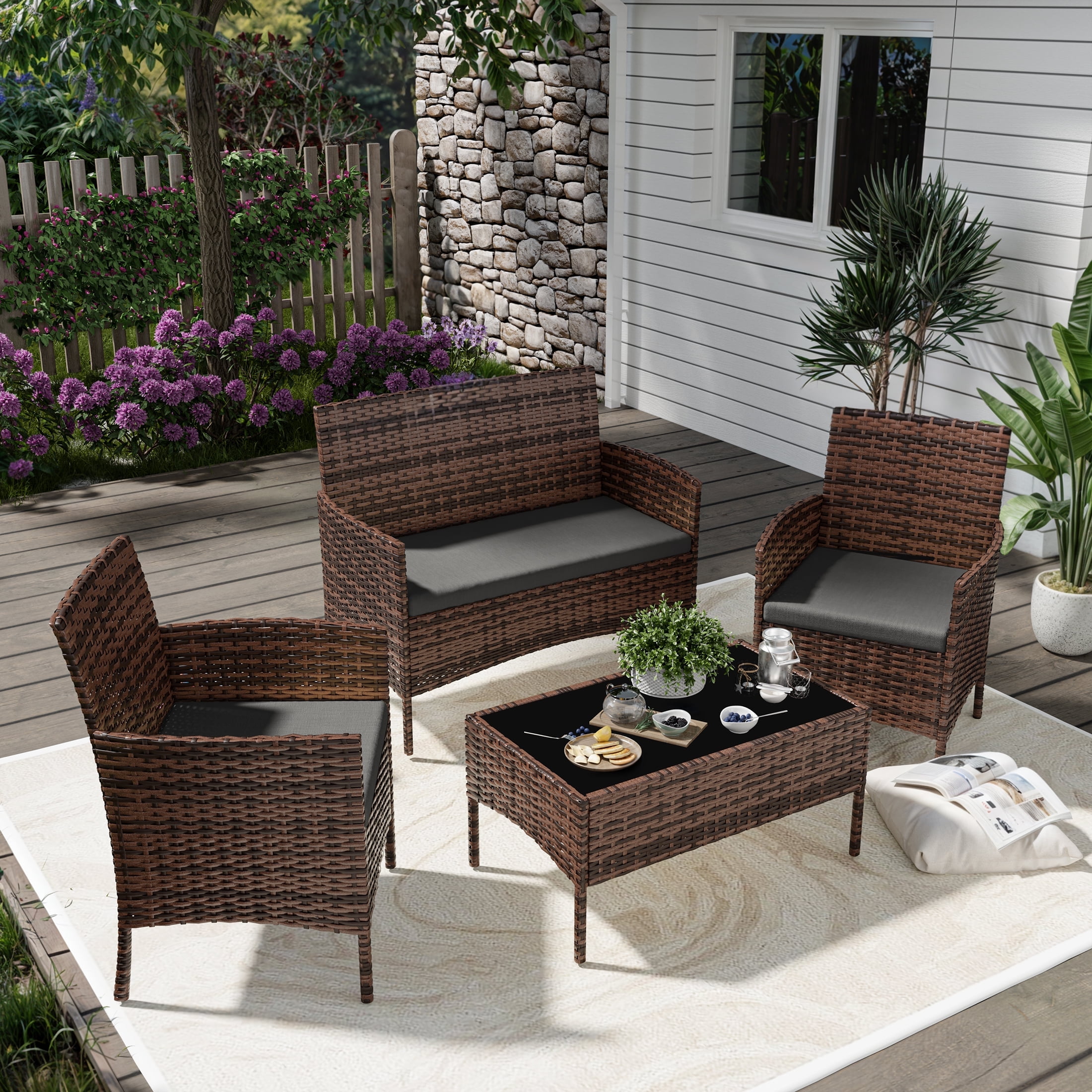 UDPATIO 4 Pieces Outdoor Patio Furniture,Sectional Conversation Sets ...