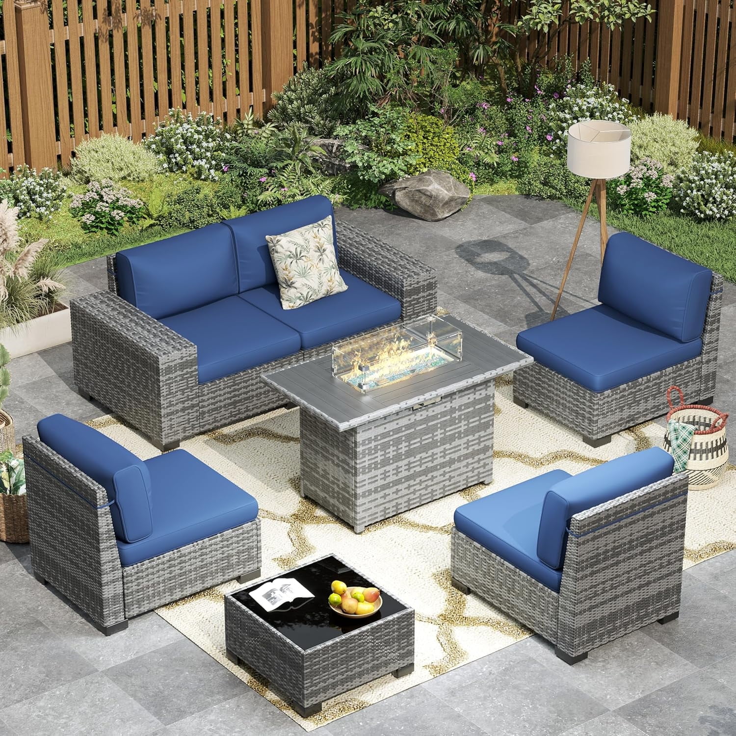 UDPATIO Patio Furniture Set with Fire Pit Table, Outdoor Patio Sofa Set ...