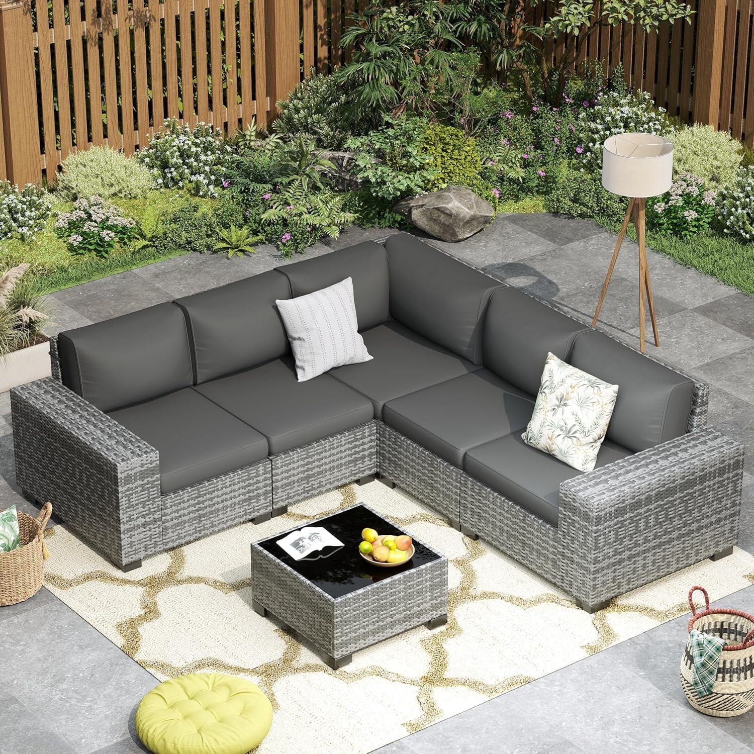 UDPATIO 6-Piece Patio Furniture Set, Outdoor Patio Sofa Set With Wide ...