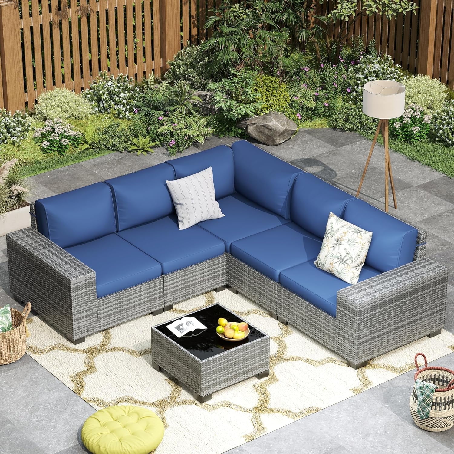 UDPATIO 6-Piece Patio Furniture Set, Outdoor Patio Sofa Set With Wide ...