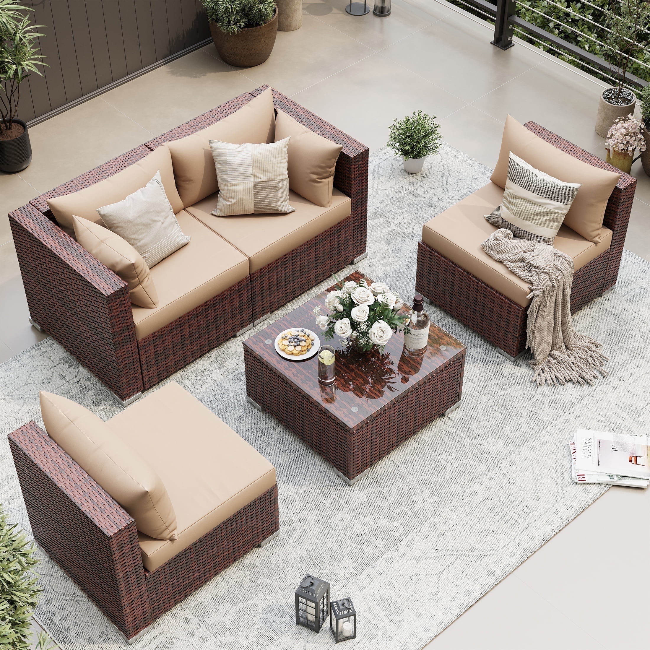 UDPATIO Outdoor Patio Furniture Set, Rattan Wicker Conversation Sofa ...