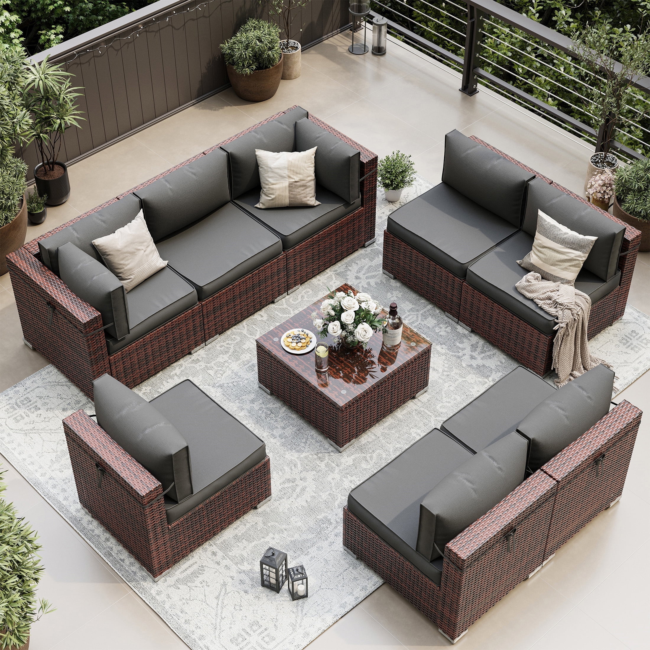 UDPATIO 9PCS Outdoor Seating Patio Furniture Sets, Rattan Sectional ...