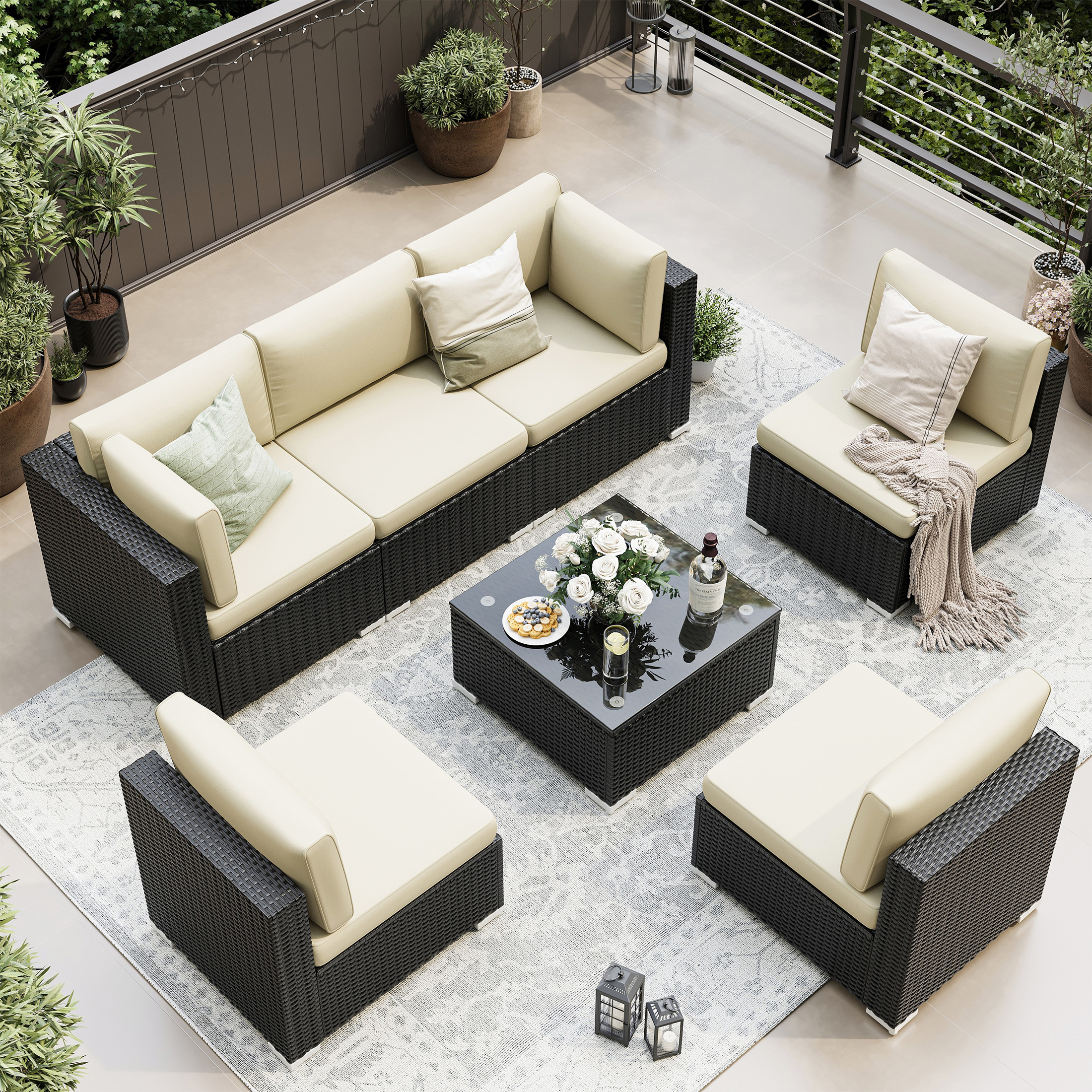 UDPATIO Patio Furniture Sets, Modular Rattan Outdoor Patio Sectional ...