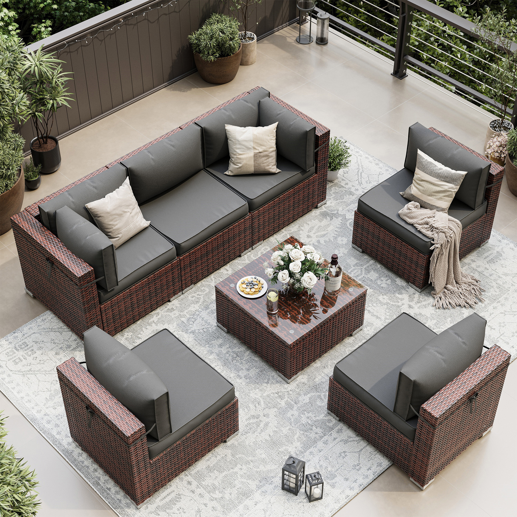 ELPOSUN Wicker Patio Furniture Set, 4 Piece Outdoor Sectional ...