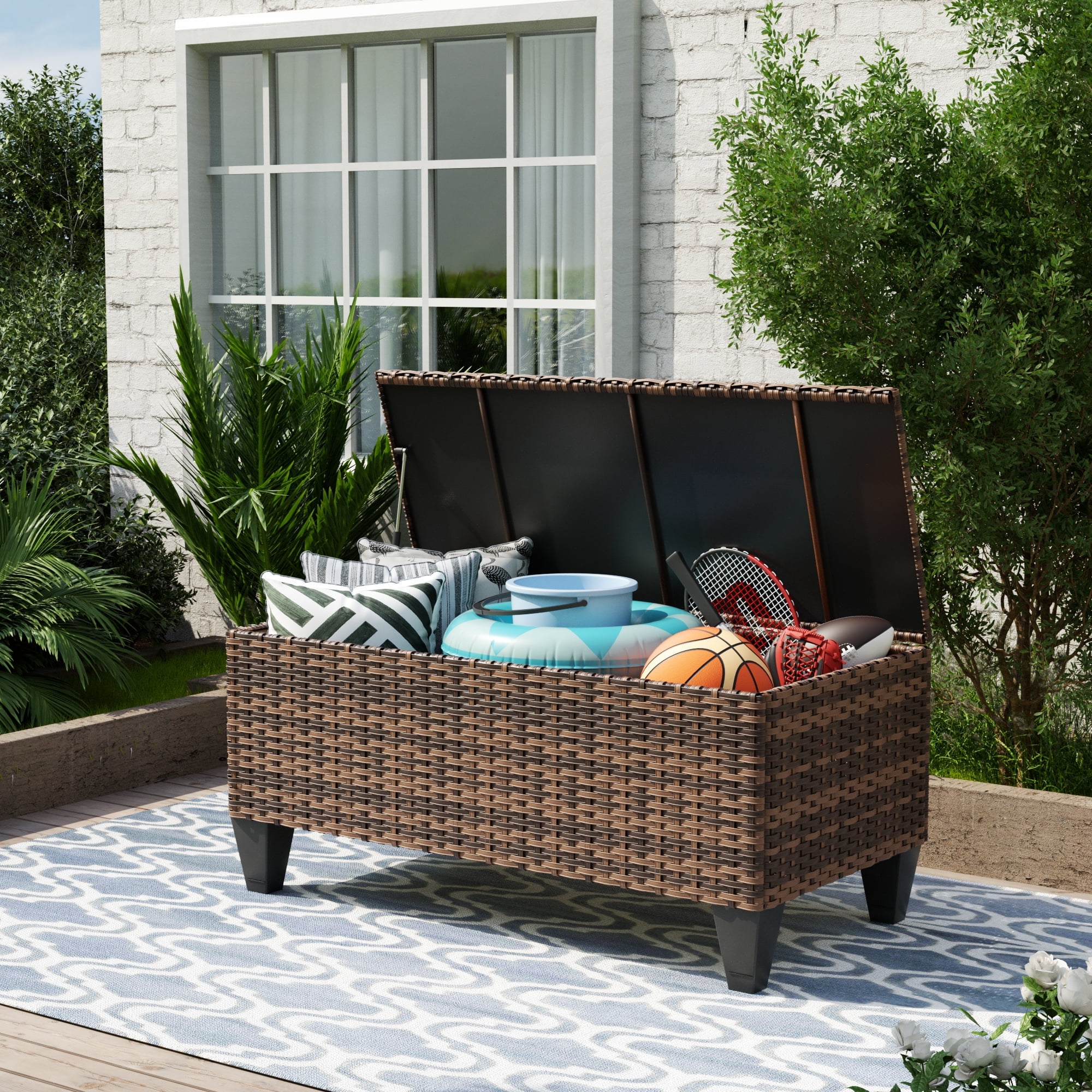 UDPATIO Outdoor Wicker Conversation Storage Table with Waterproof Cover ...
