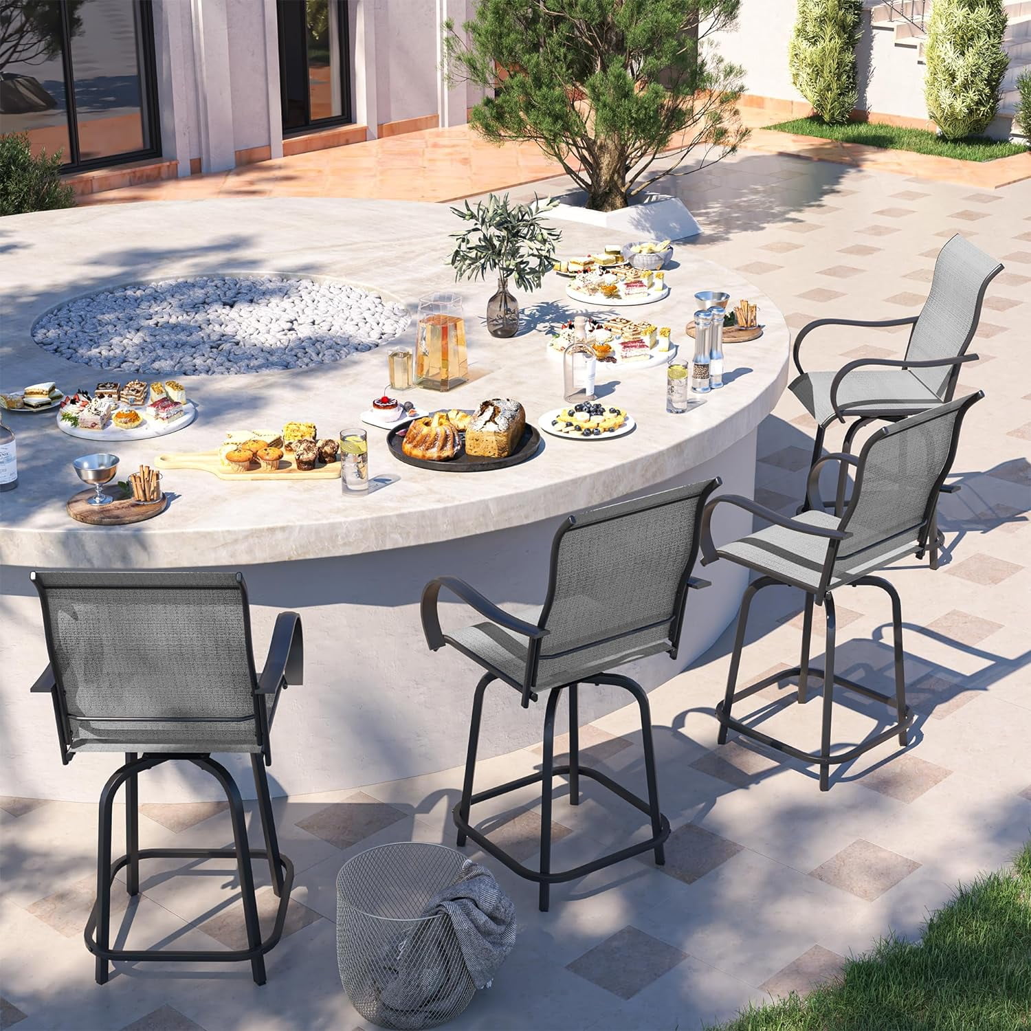 UDPATIO Patio Swivel Bar Stools Chair of 4, Outdoor Bar Height Set, All ...