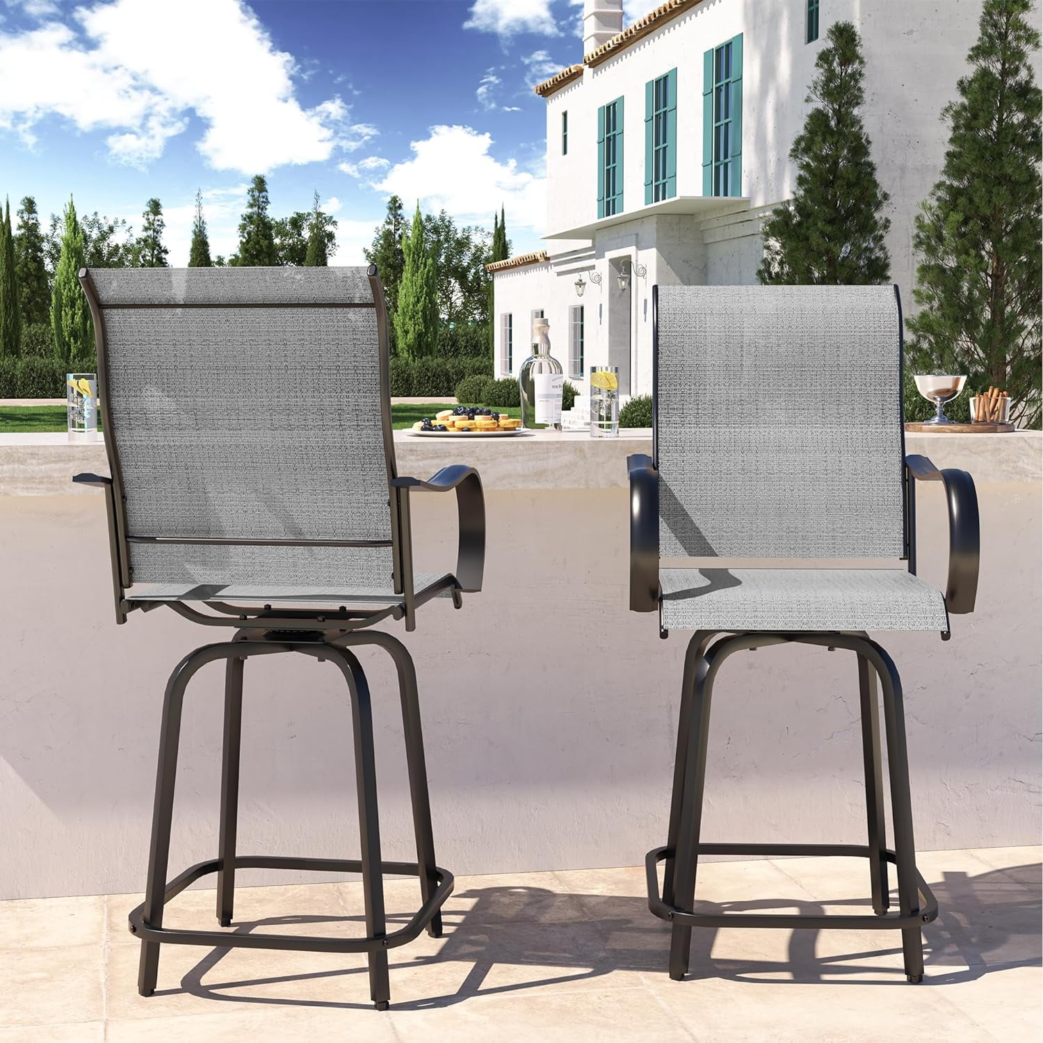 UDPATIO Patio Swivel Bar Stools Chair of 2, Outdoor Bar Height Set, All ...