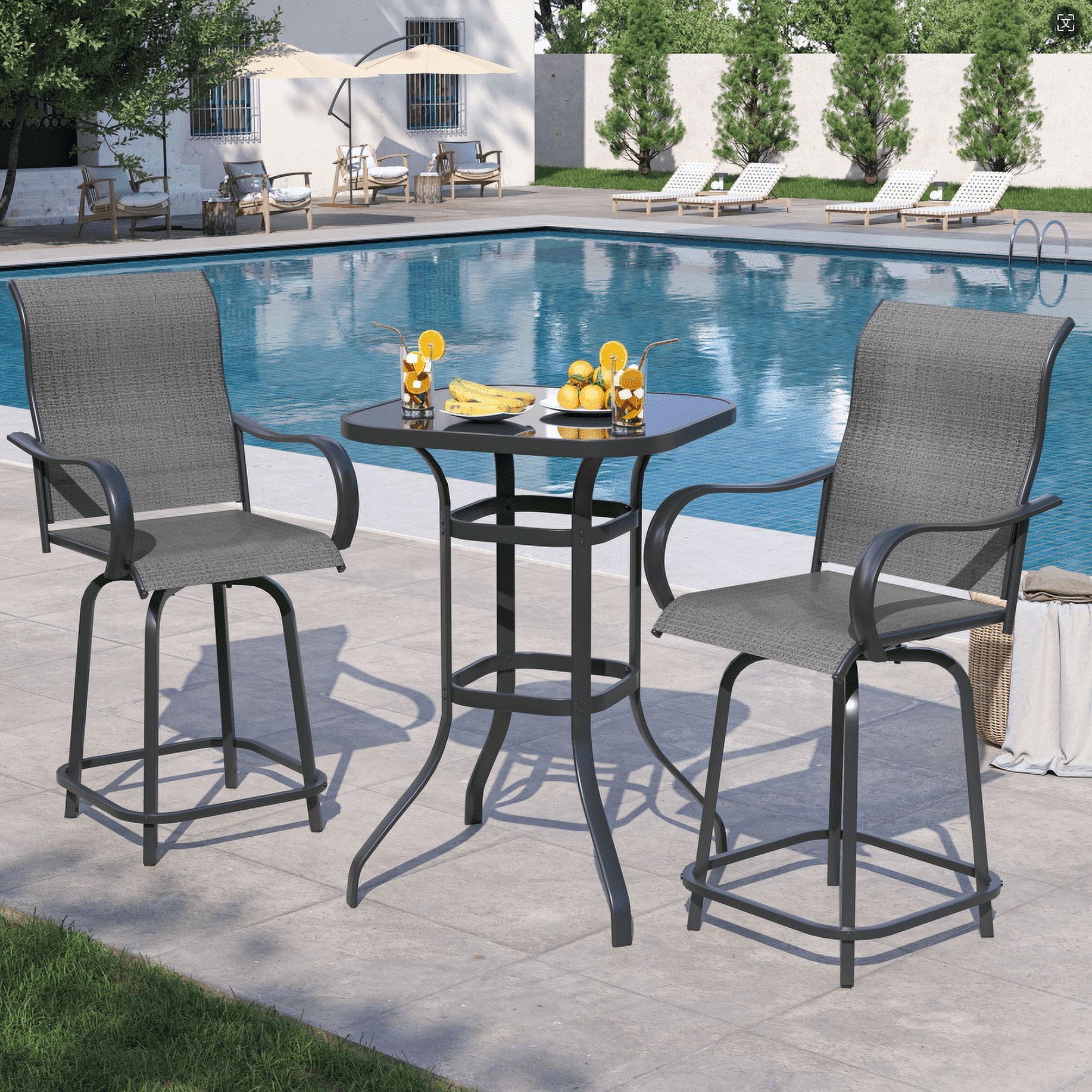 UDPATIO Patio Swivel Bar Stools Chair of 2, Outdoor Bar Height Set, All ...