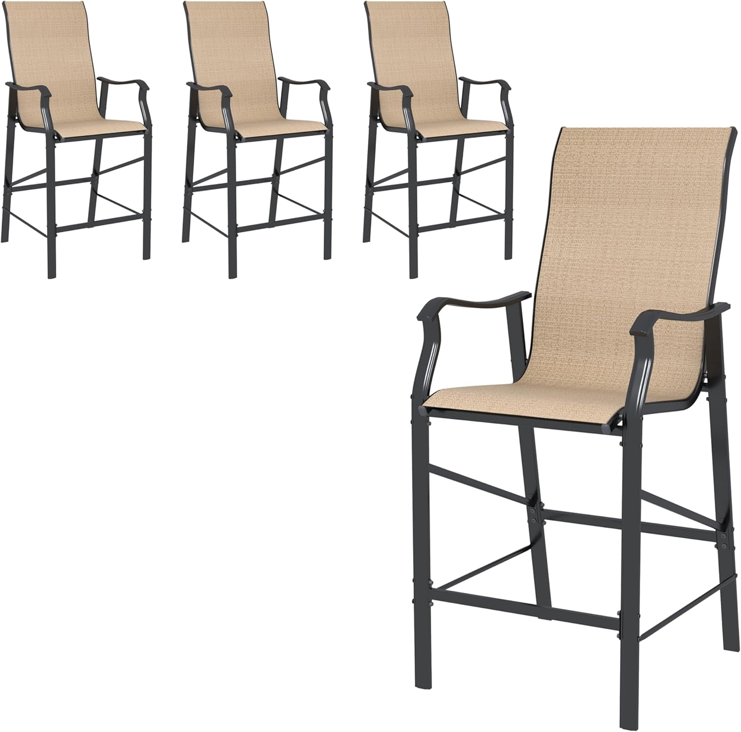 UDPATIO Set of 4 High Bar Stools, Outdoor Metal Patio Chairs for ...