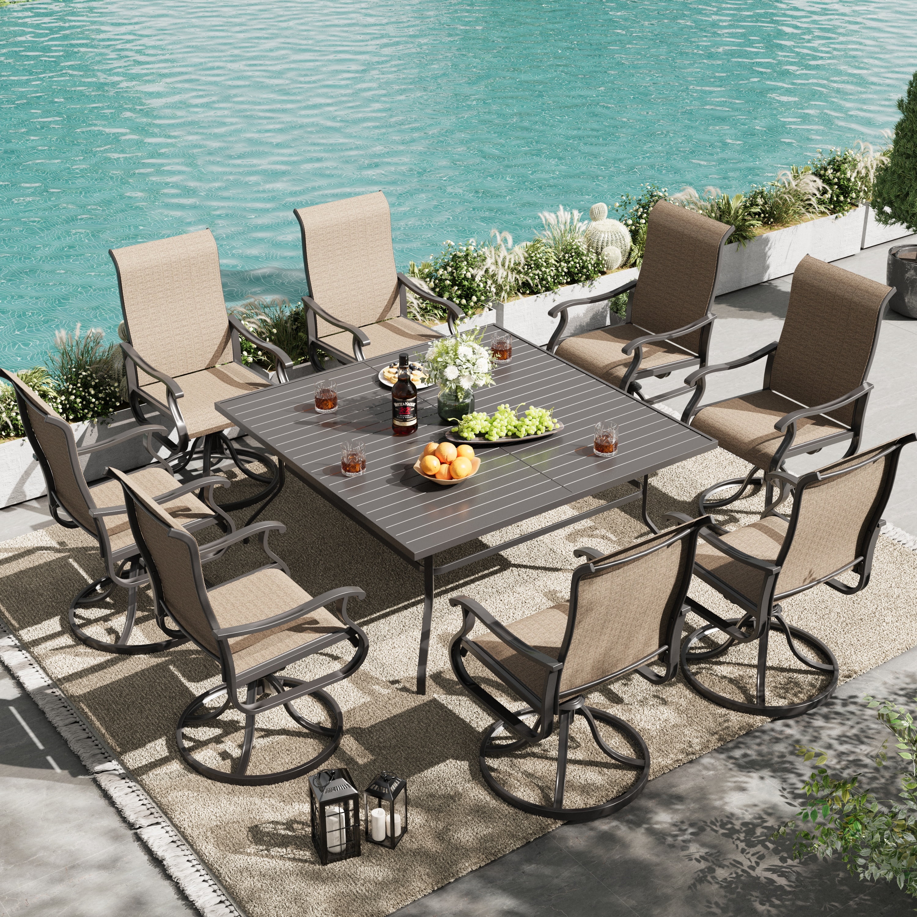 UDPATIO Patio Swivel Dining Chairs Set of 8, Outdoor Swivel Chairs High ...
