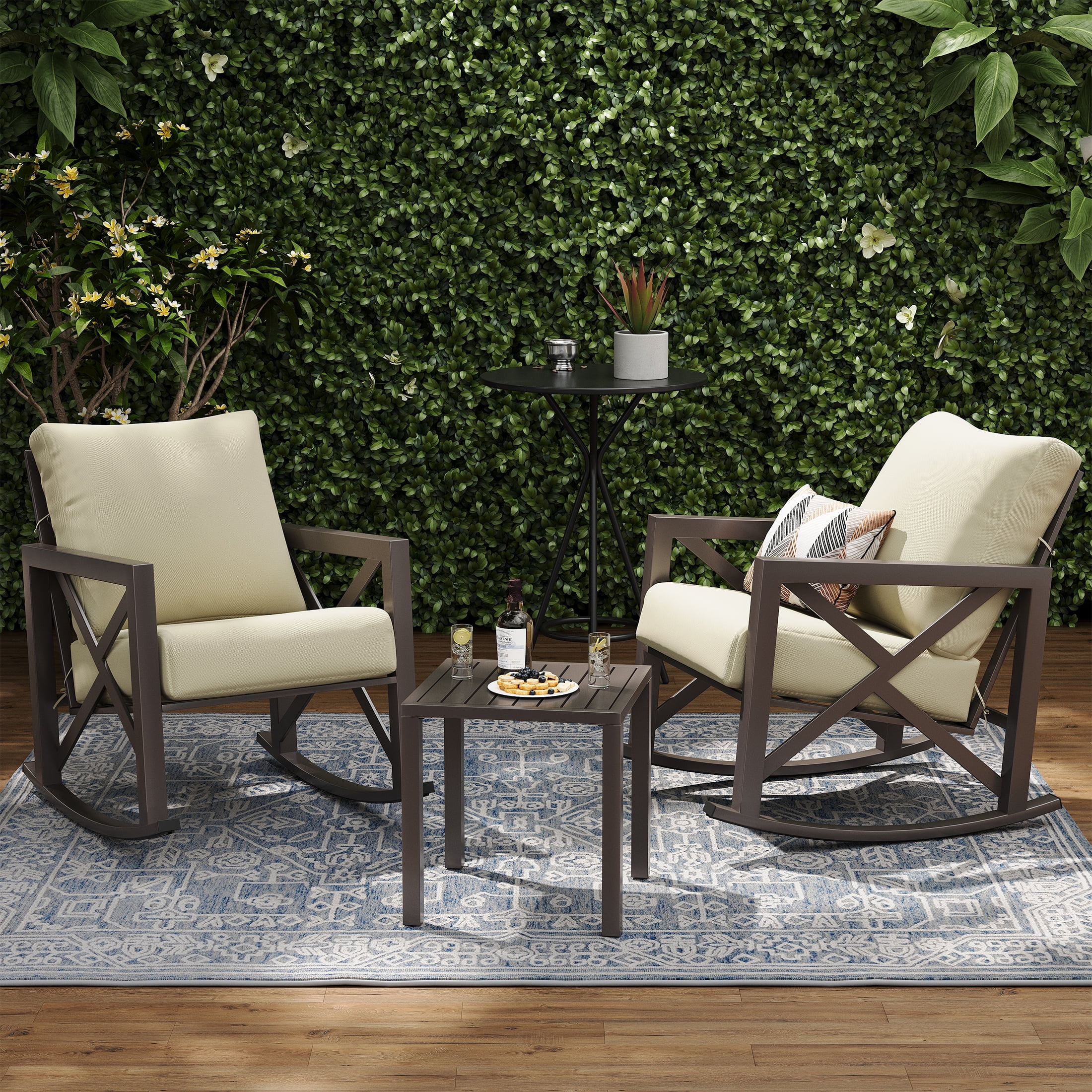 UDPATIO Rocking Chair Bistro Set, 3 Piece Outdoor Patio Furniture Set ...