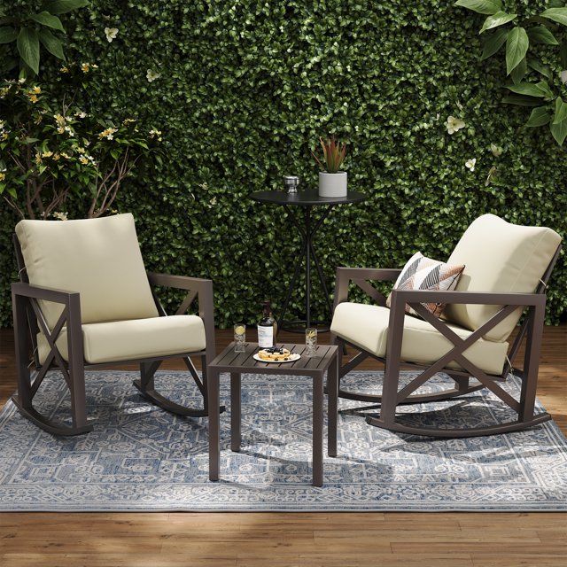 UDPATIO Rocking Chair Bistro Set, 3 Piece Outdoor Patio Furniture Set ...