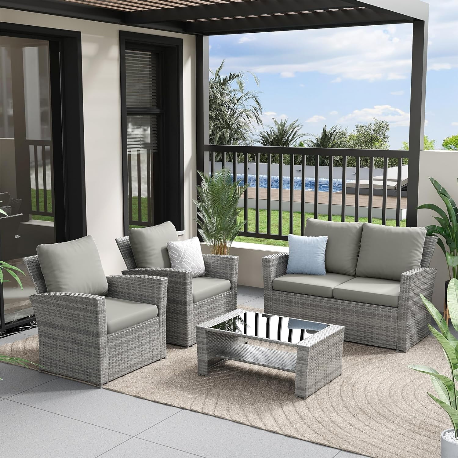 UDPATIO Wicker Patio Furniture Set, 4 Piece Outdoor Sectional ...