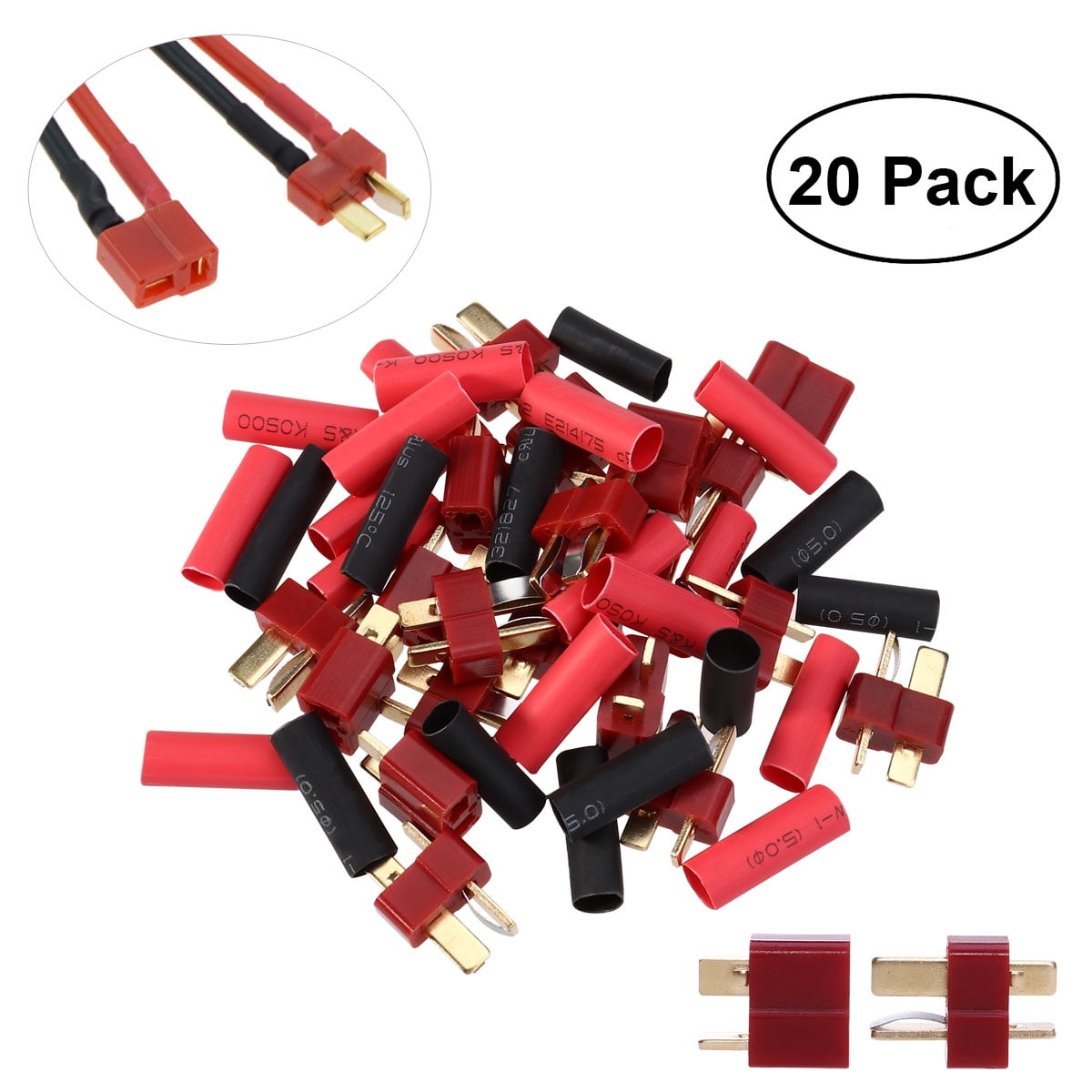 UEETEK 10 Pairs Ultra T-Plug Connectors Deans Style Male and Female with 20pcs Shrink Tubing For ...