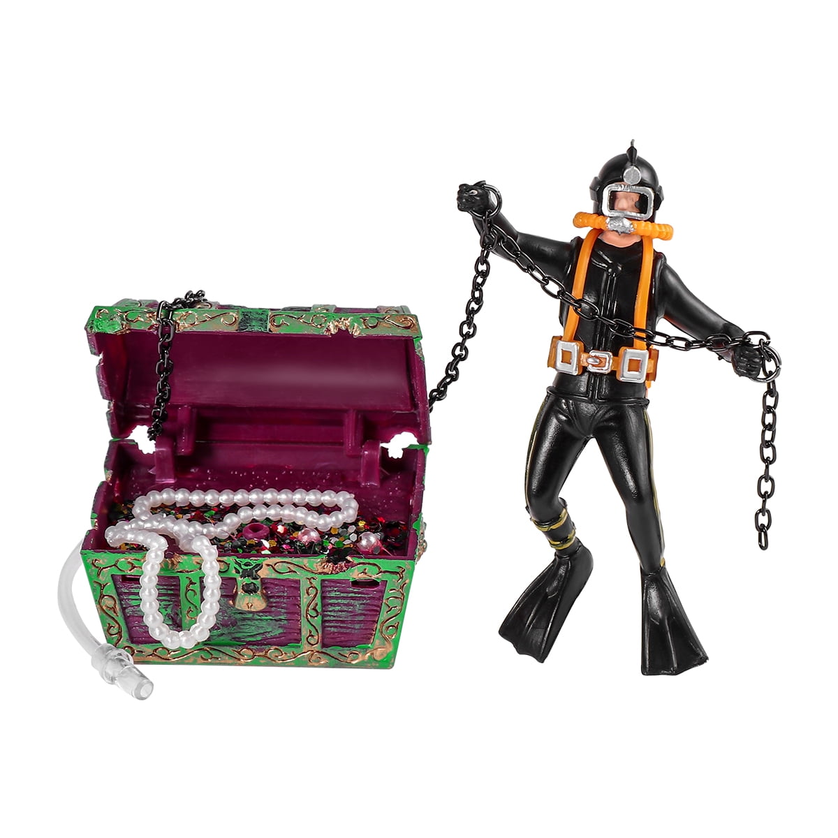 UEETEK 1PC Aquarium Treasure Chest Diver Fish Tank Landscape Ornament ...