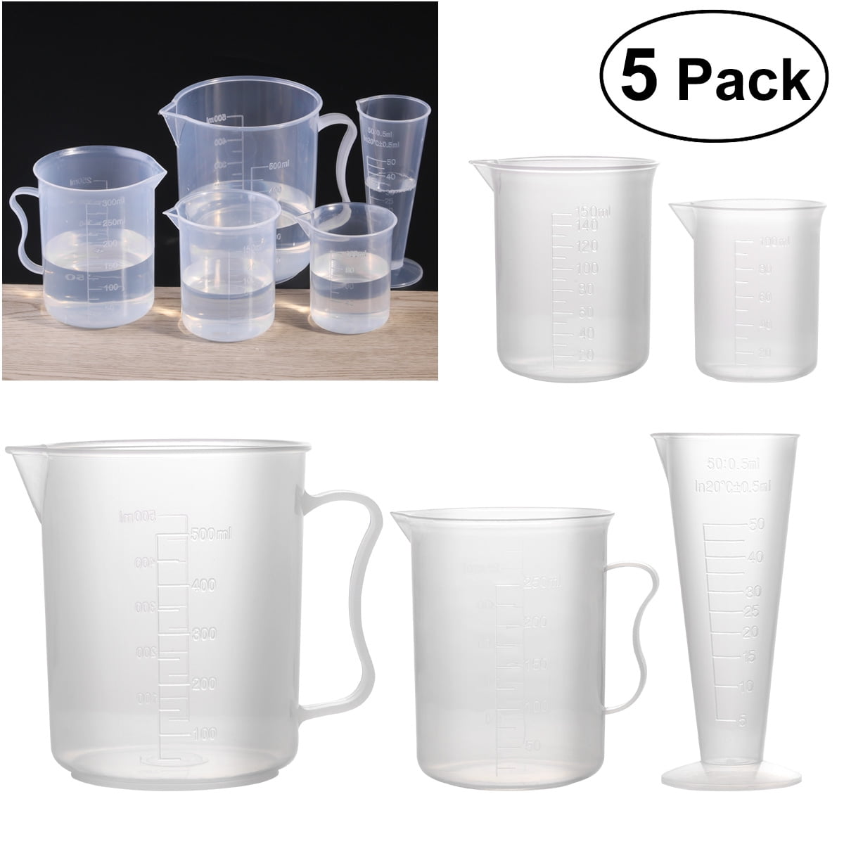UEETEK 5pcs 50ml / 100ml / 150ml / 250ml / 500ml Measuring Plastic ...