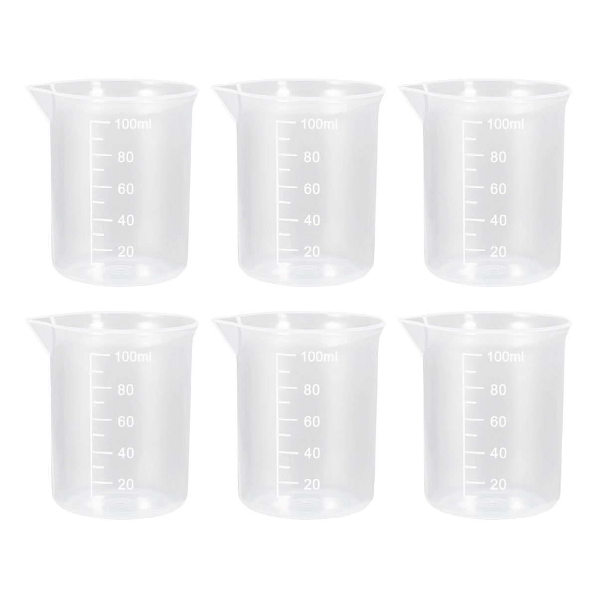 UEETEK 6pcs 100mL PP Plastic Measuring Cups Graduation Beakers Measuring Cups Liquid Container ...