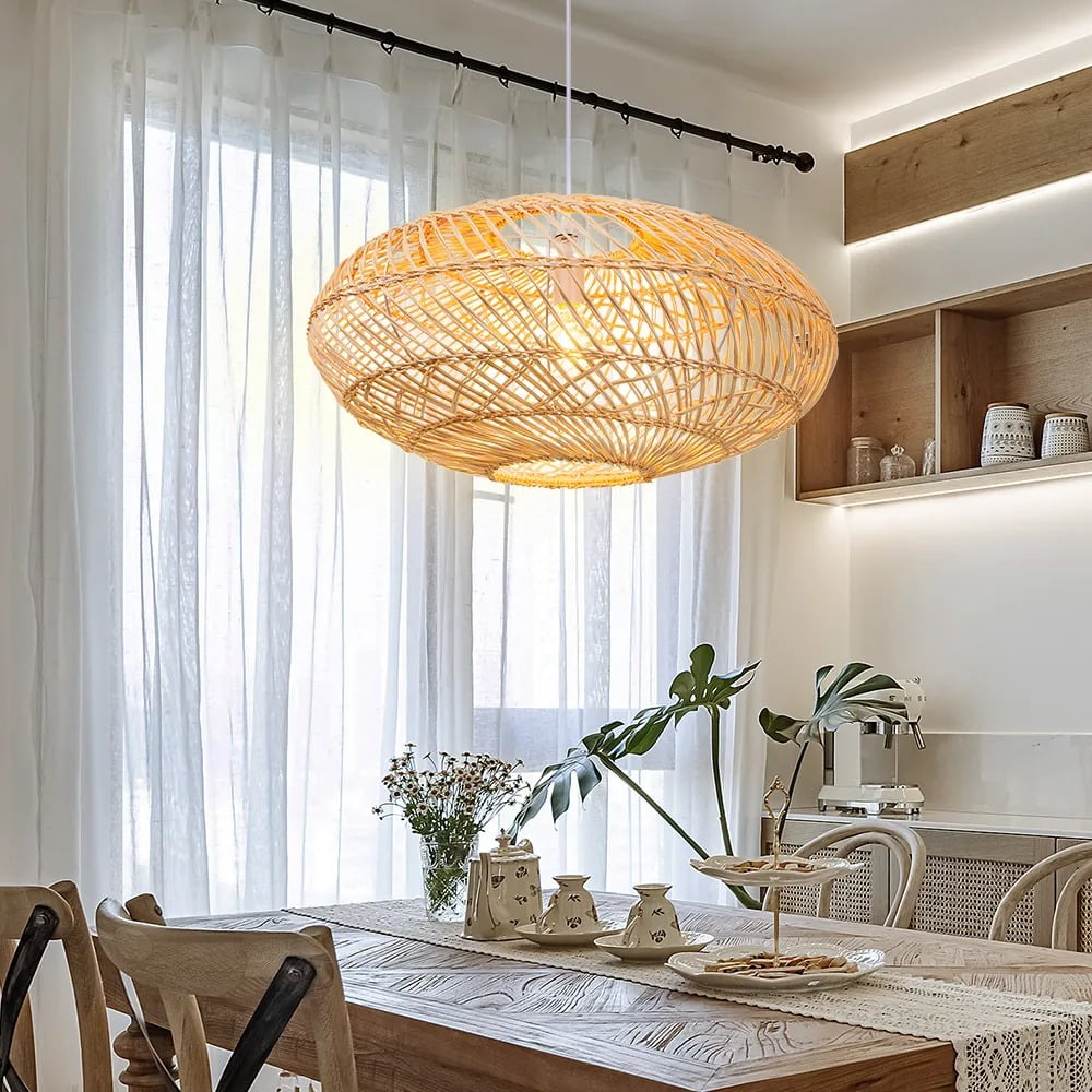 UEEYAC Basket Rattan Pendant Light Shade Pastoral Wicker Hanging Lamps ...