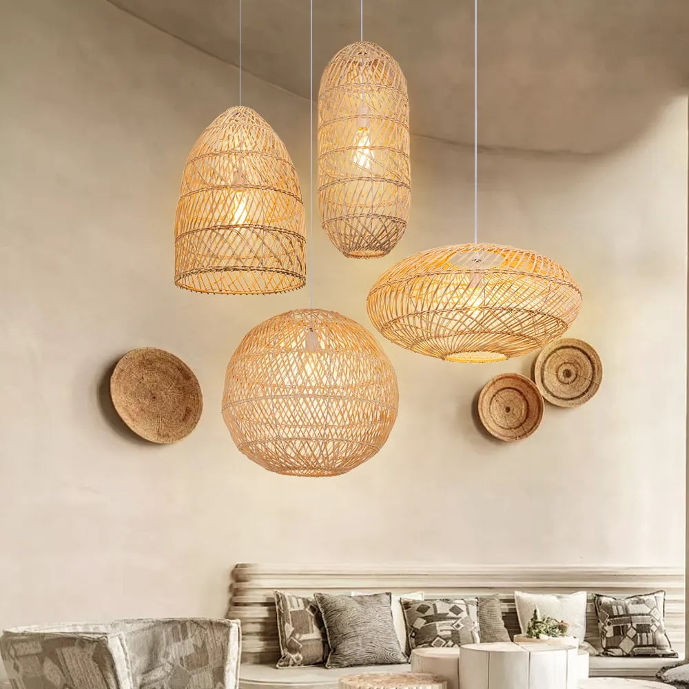 UEEYAC Basket Rattan Pendant Light Shade Pastoral Wicker Hanging Lamps ...