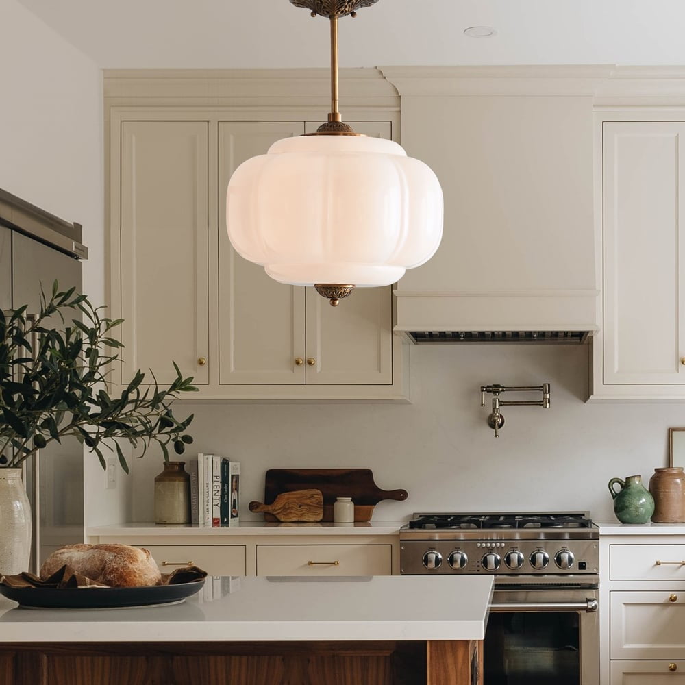UEEYAC Eloise Scallop Milk Glass Semi-Flush Mount Pendant Ceiling Light ...