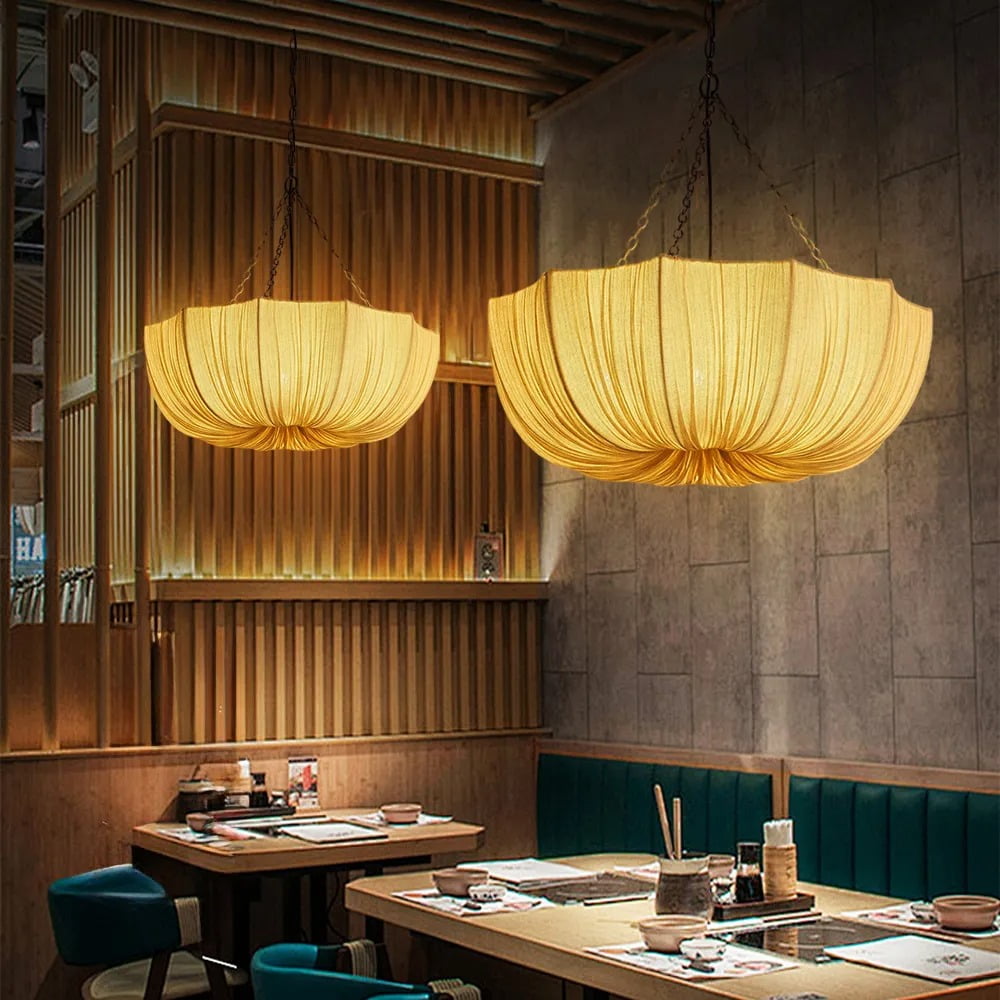 UEEYAC French Vintage Fabric Pendant Light Wabi-sabi Dining Room ...