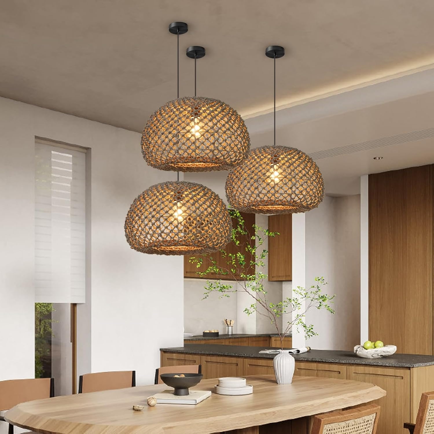 UEEYAC Wabi Sabi style Seagrass Pendant Lights for Dining Room ...