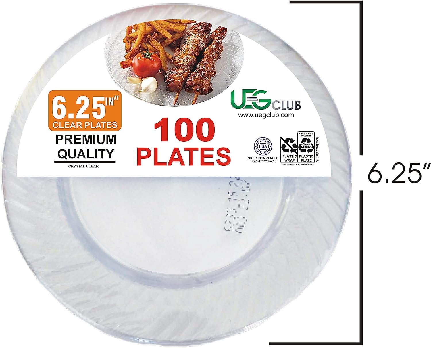 UEG Club Clear Diamond Crystal Premium Disposable Round Plastic Plates ...