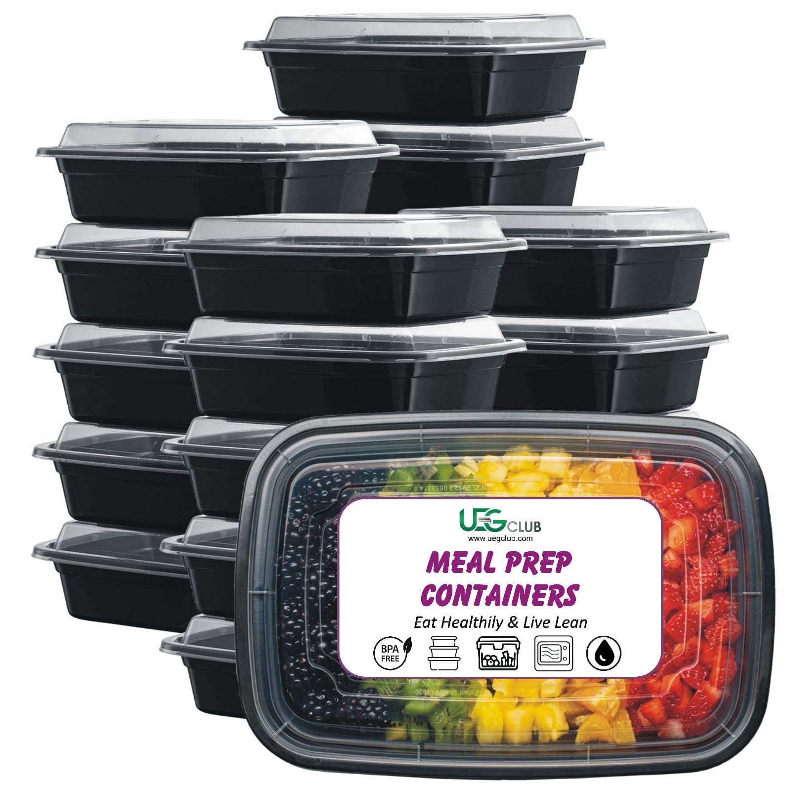 UEG Club Clear Plastic Microwave Safe Food Storage Containers, 38 oz 15 ...