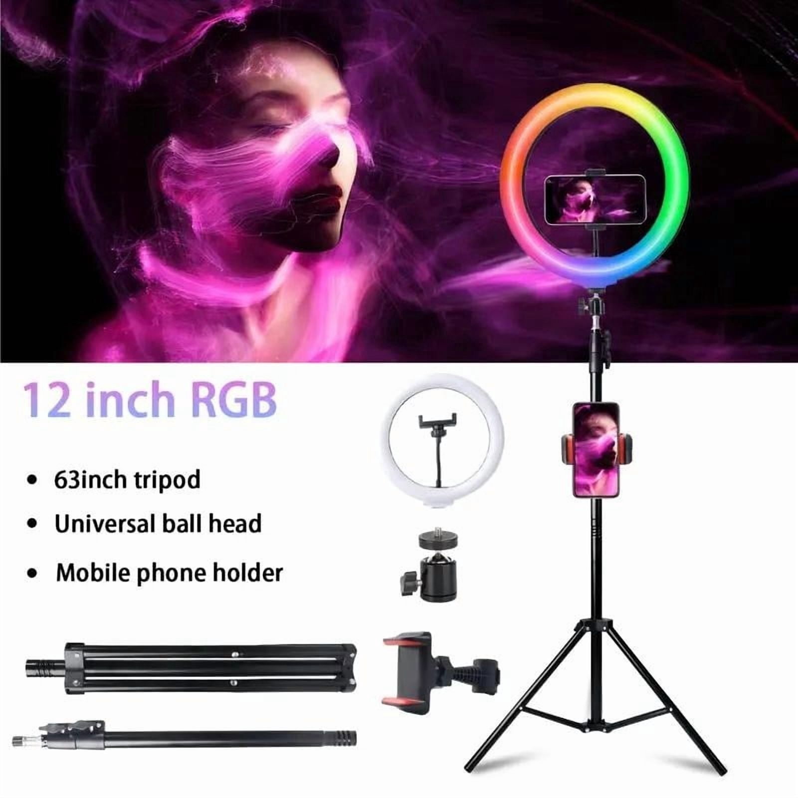 12" LED Ring Light with 63" Telescoping Tripod Stand - 9 Color Modes ...