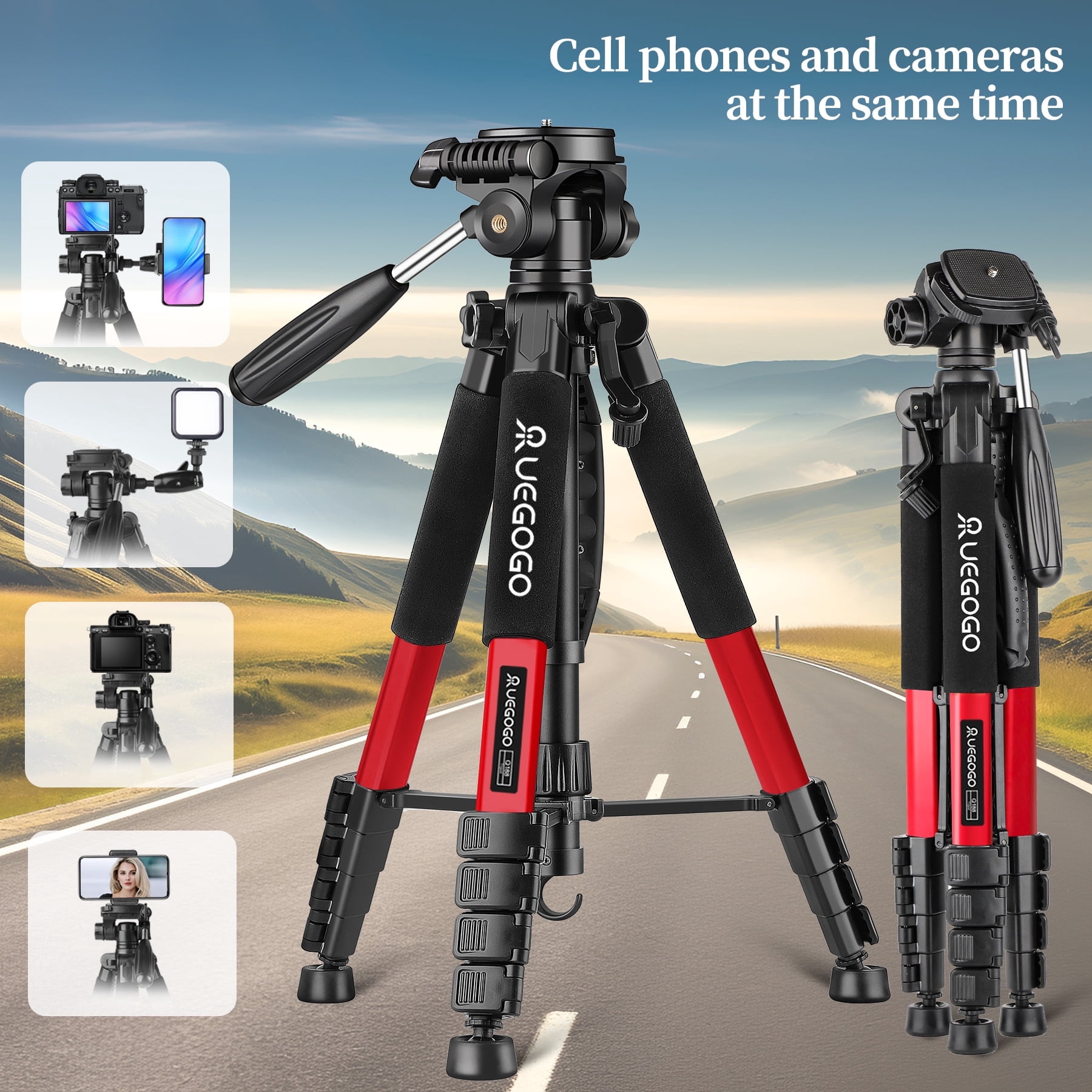 UEGOGO 75" Camera Tripod, Portable and Flexible Tripod with Clip and ...
