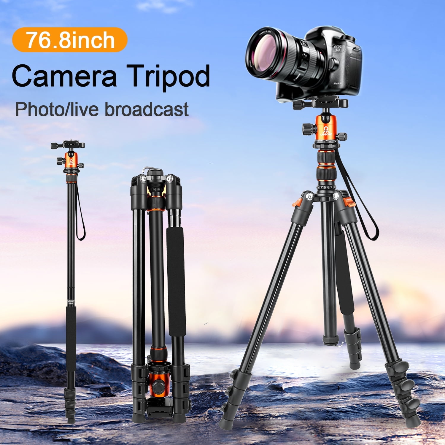 UEGOGO 82" Camera Tripod Heavy Duty, Aluminum DSLR Tripod Monopod, Tall ...