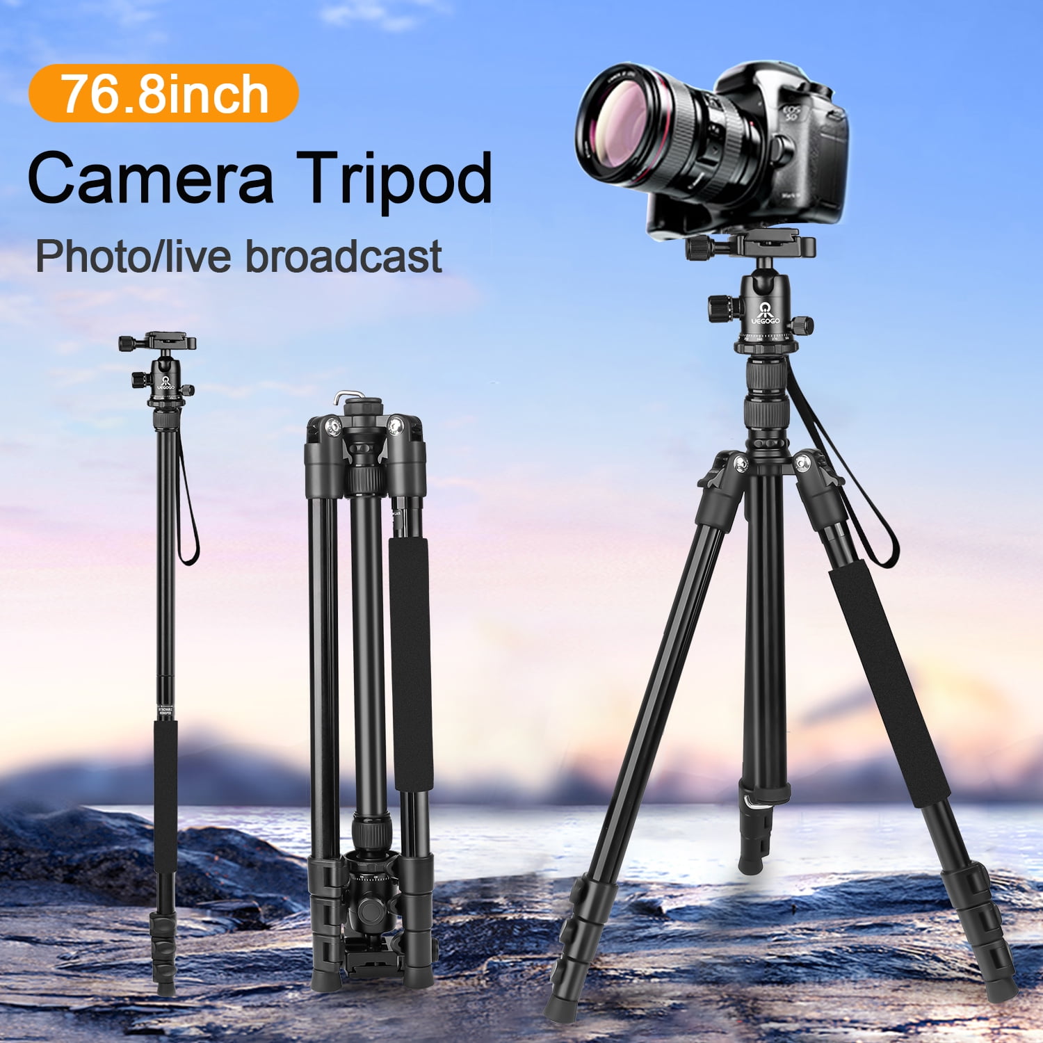 UEGOGO 82" Camera Tripod Heavy Duty, Aluminum DSLR Tripod Monopod, Tall ...