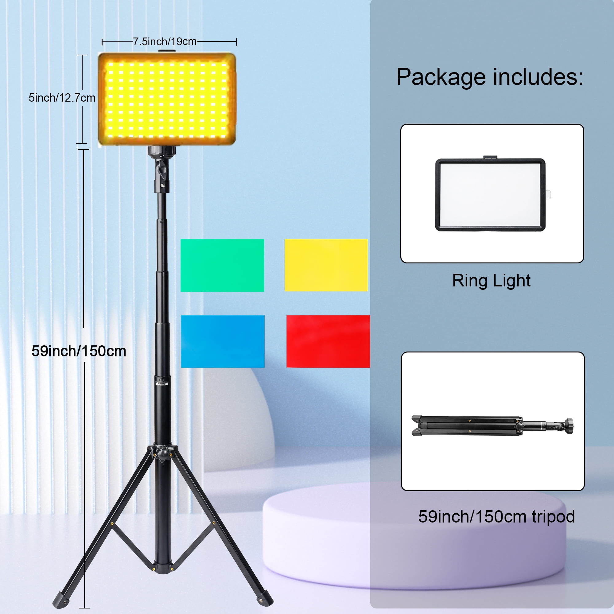 UEGOGO LED Video Light with Adjustable Tripod Stand/Color Filters, USB ...