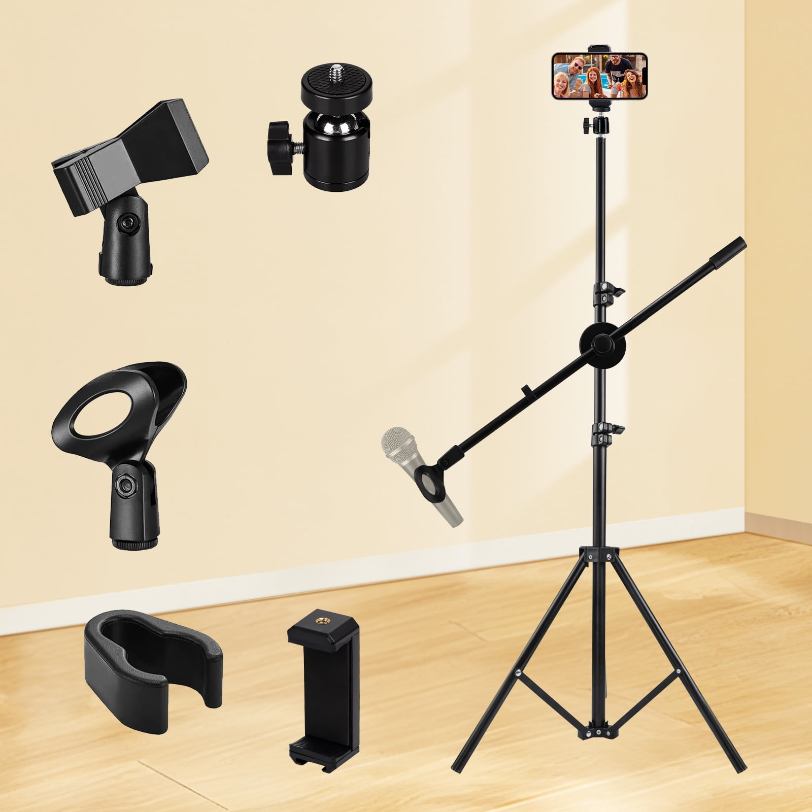UEGOGO Tripod Microphone Stand Boom Arm Floor Mic Stand 2 Mic Clips for ...