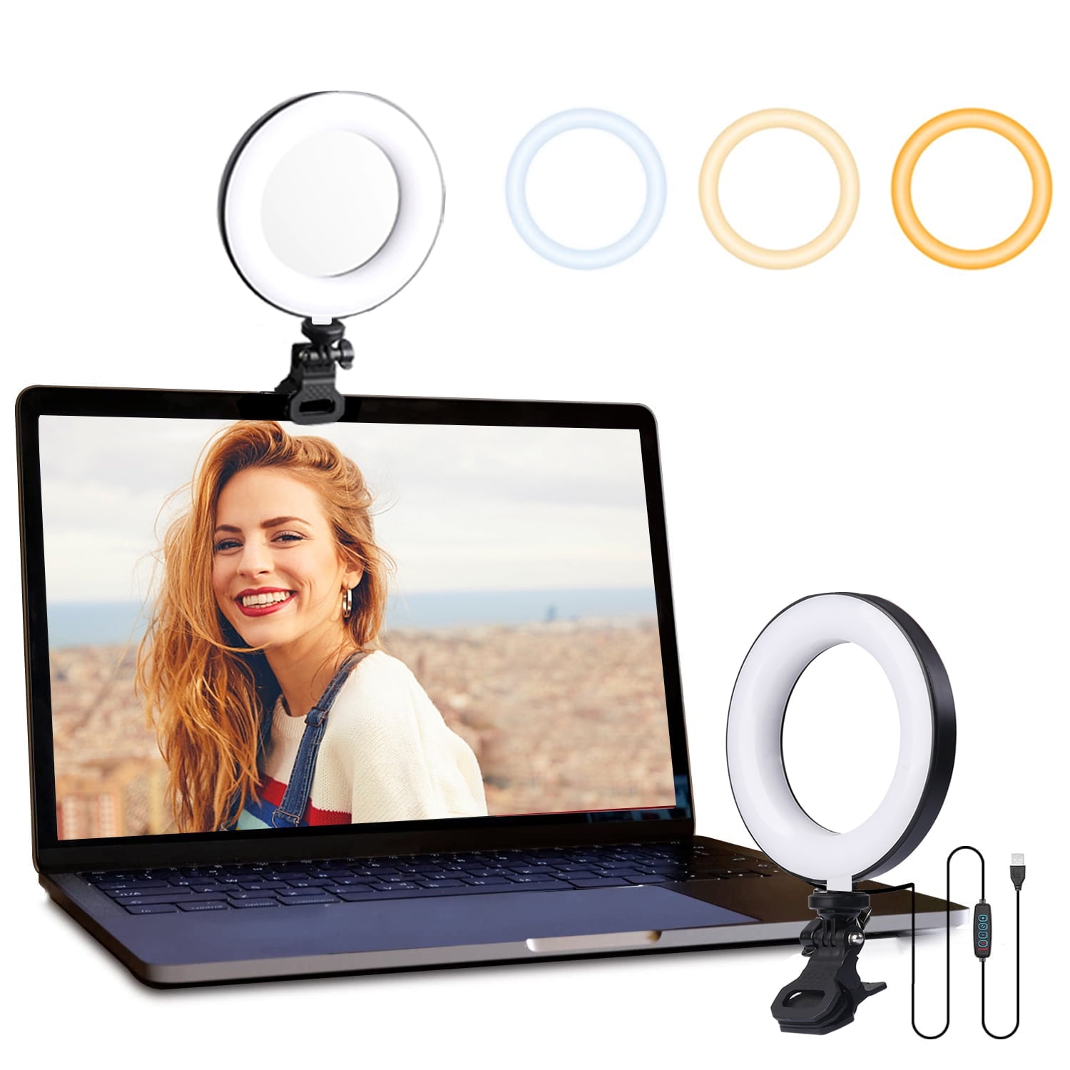 UEGOGO Video Conference Lighting Kit, Ring Light for Monitor Clip On ...