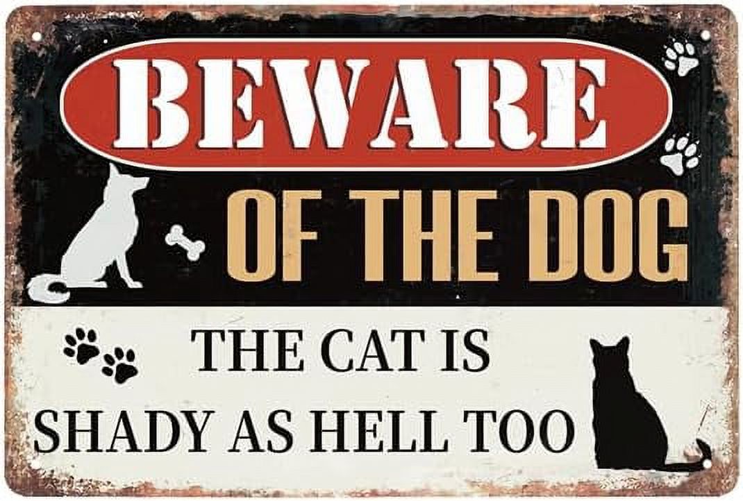 UEJUNBO Beware of the Dog Too - Shady Cat Signs - Great Gift & Decor ...
