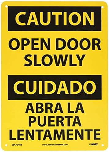 UEJUNBO Bilingual, Caution Open Door Slowly Sign Business Sign 12X8 ...