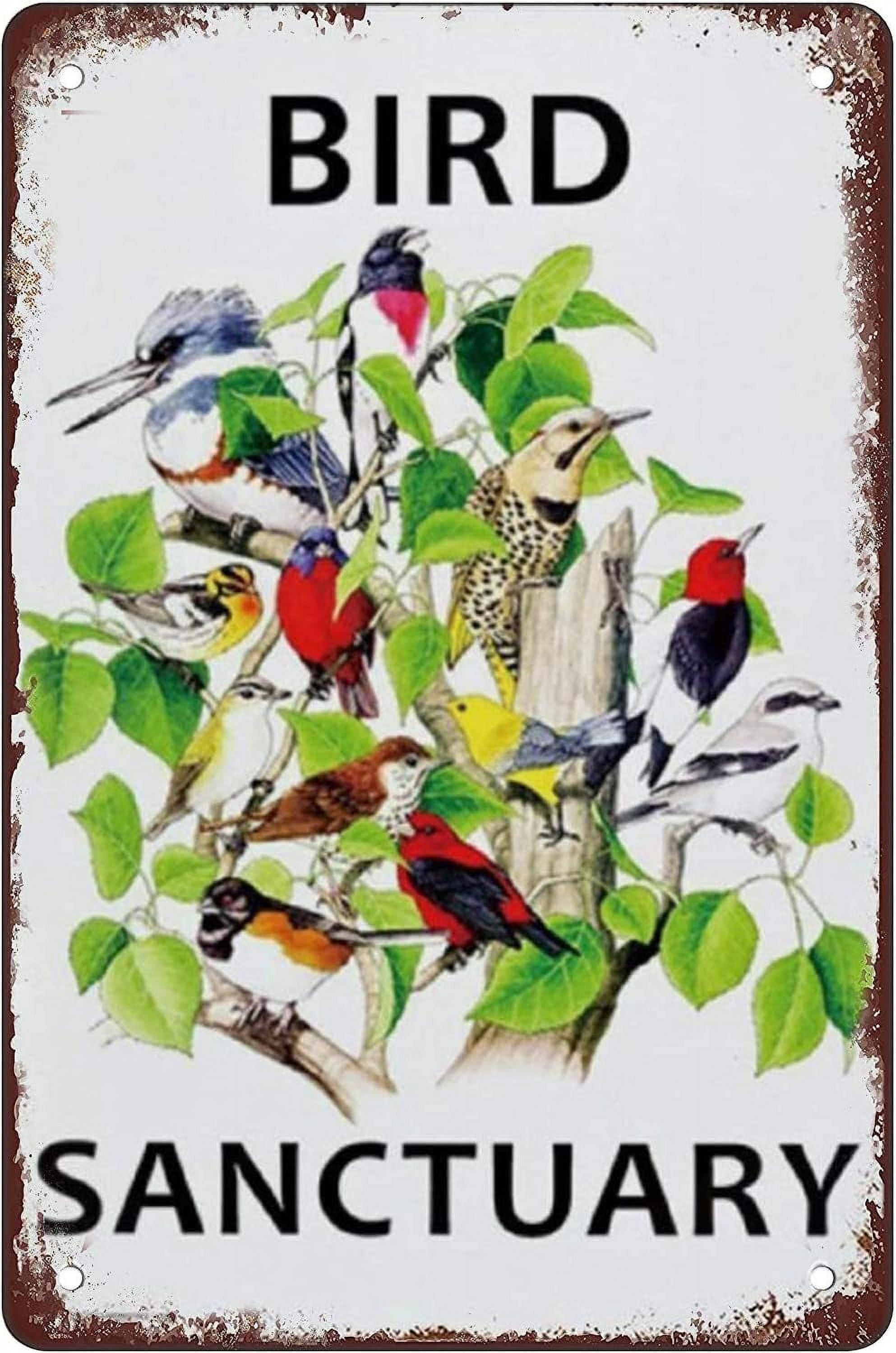 UEJUNBO Bird Sanctuary Metal Tin Sign Wall Decor for Home Yard & Patio ...