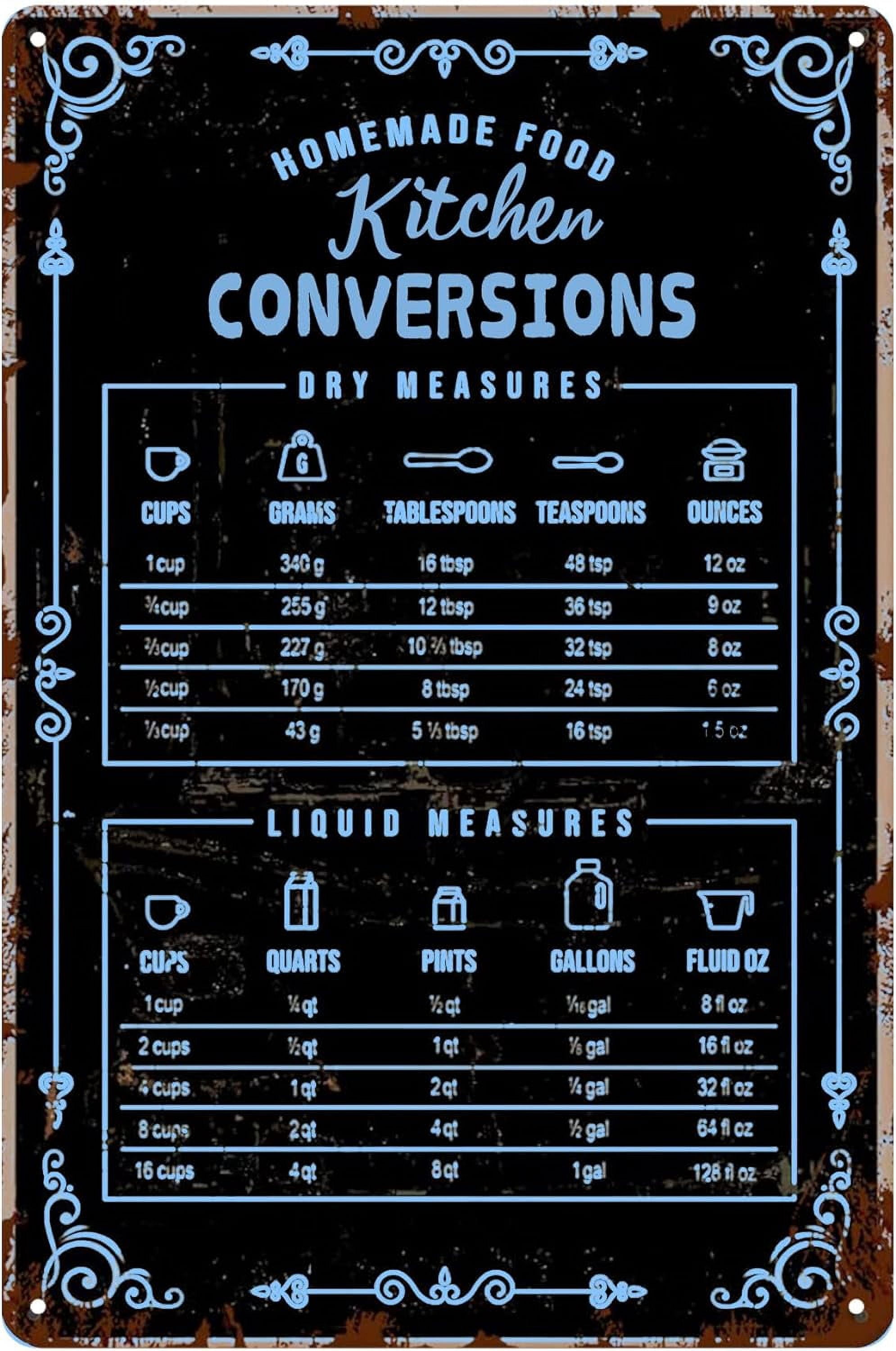UEJUNBO Kitchen Conversion Chart Baking Metal Tin Sign for Backyard ...