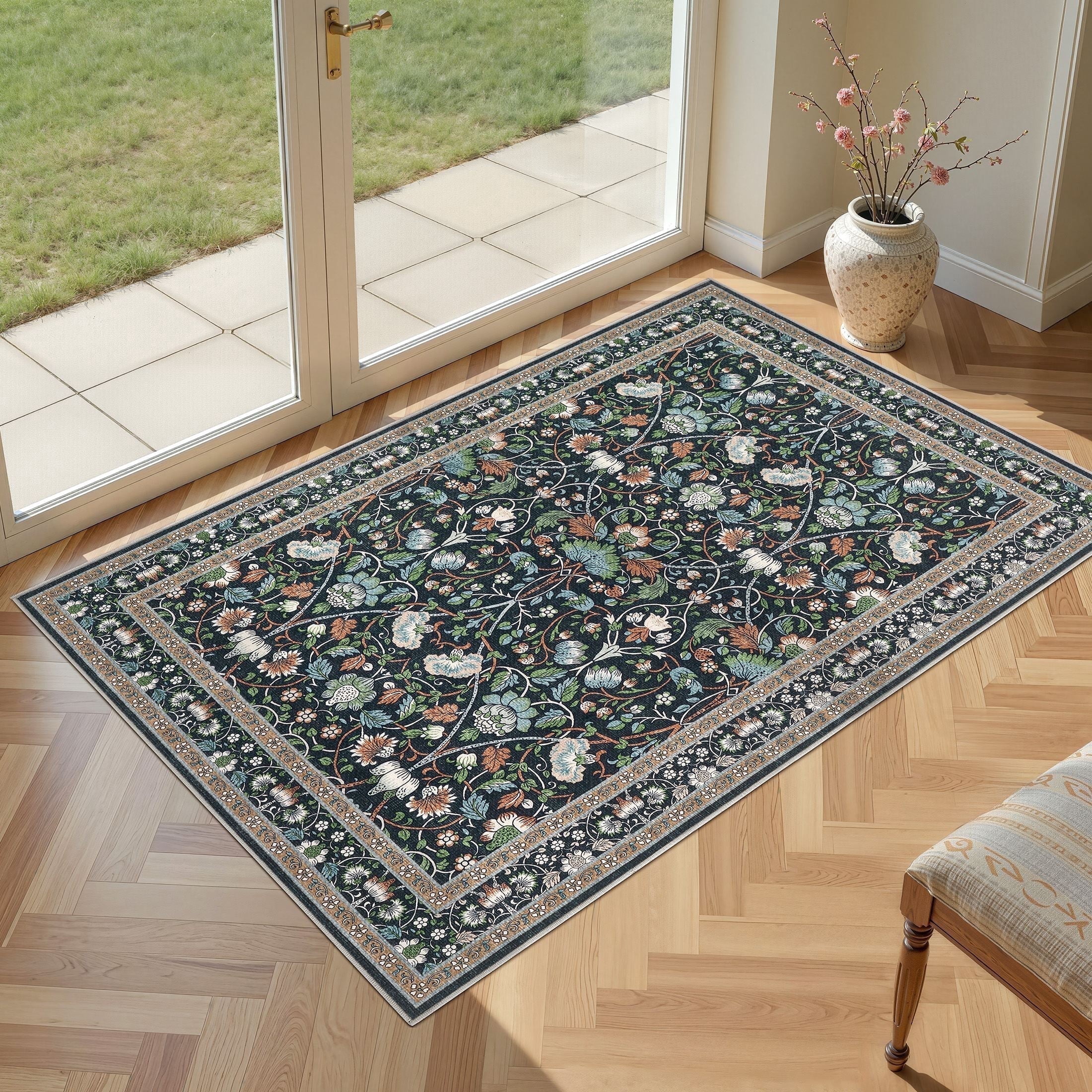 UERMEI 3x5 Area Rugs for Living Room, Indoor Washable Rug, Floral Area ...