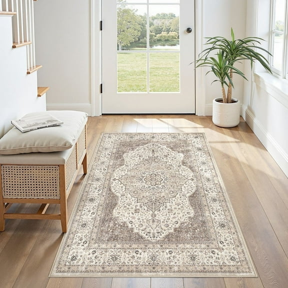 5x8 Area Rugs for Living Room, Brown Floral Non Slip Area Rugs for ...